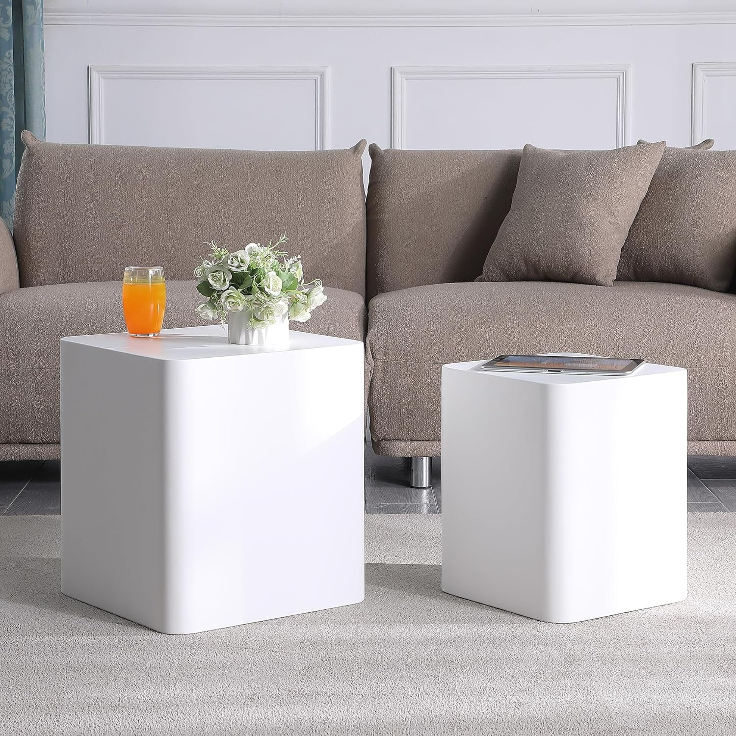 ONKER Nesting Table Set of 2, White Nesting Coffee Tables Wooden Modern ...