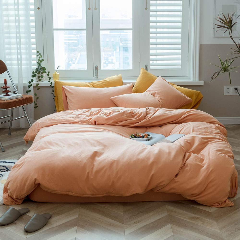 ONKER Orange Duvet Cover Queen,Girls Salmon Peach Pink Duvet Cover Sets ...