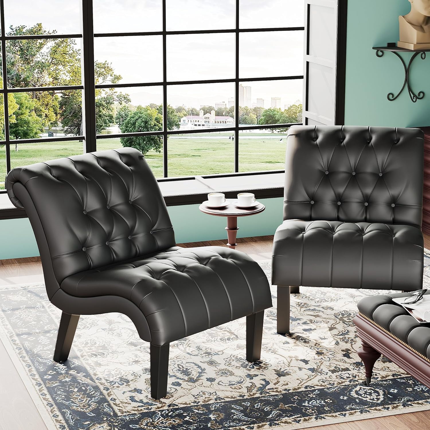 ONKER PU Leather Accent Chairs Set of 2 Button Tufted Upholstered ...
