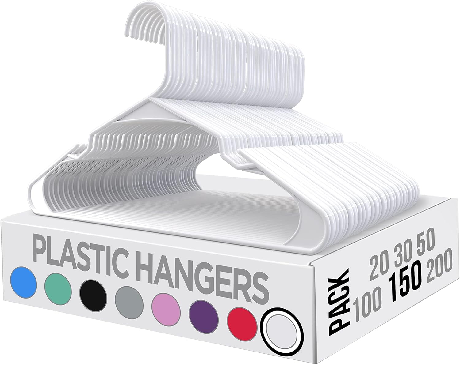 ONKER Plastic Hangers 150 Pack - Clothes Hanger with Hooks - Durable ...