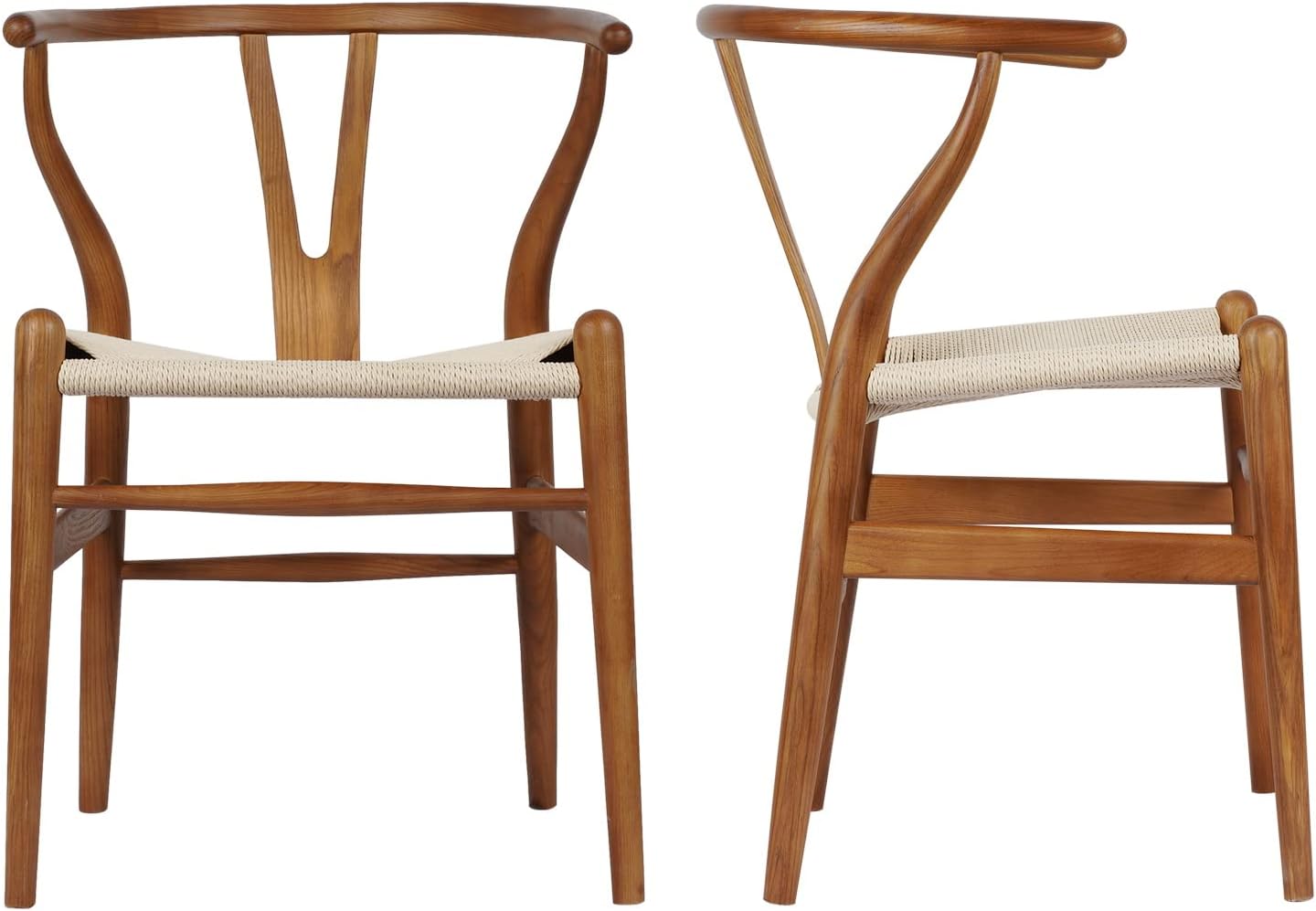 ONKER Set of 2 Wishbone Chair Solid Wood Y Chair Mid-Century Armrest ...