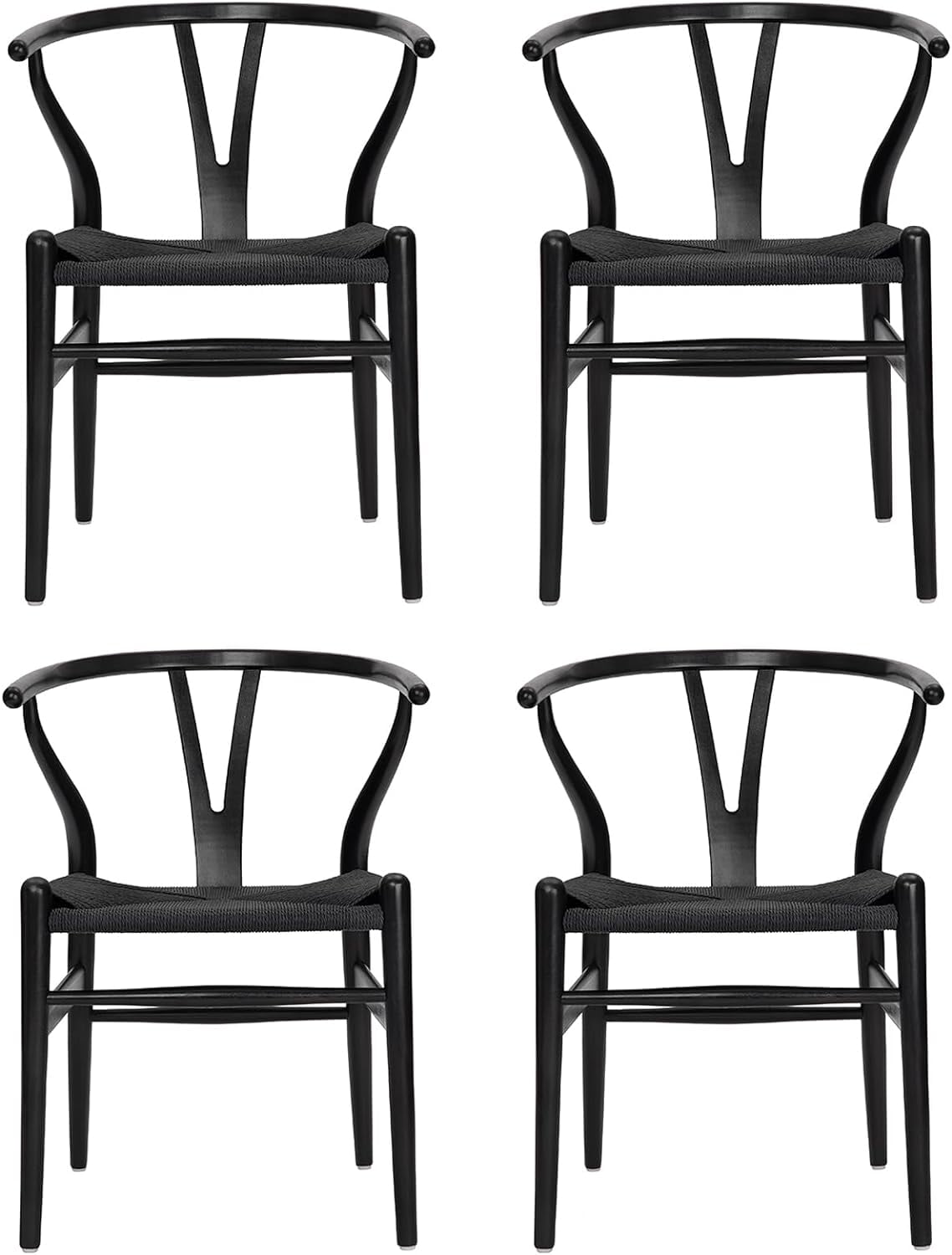 ONKER Set of 4 Wishbone Chair Solid Wood Y Chair Mid-Century Armrest ...