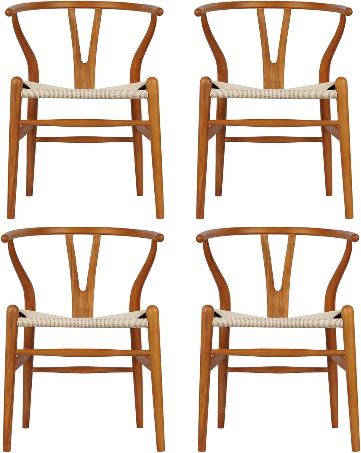 ONKER Set of 4 Wishbone Chair Solid Wood Y Chair Mid-Century Armrest ...