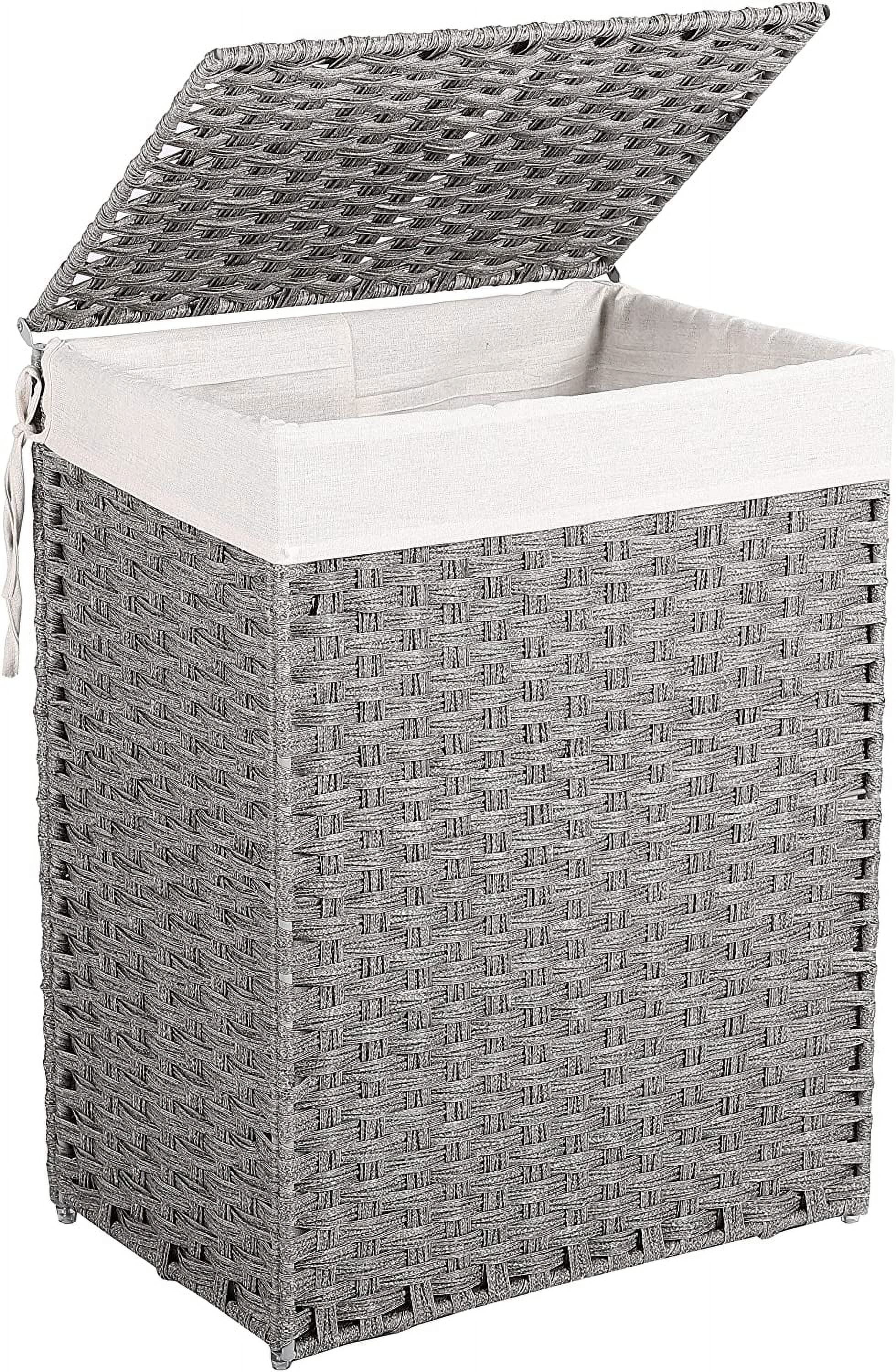 ONKER Single Laundry Hamper with Lid - Grey - Liner Bag - Hand Woven ...