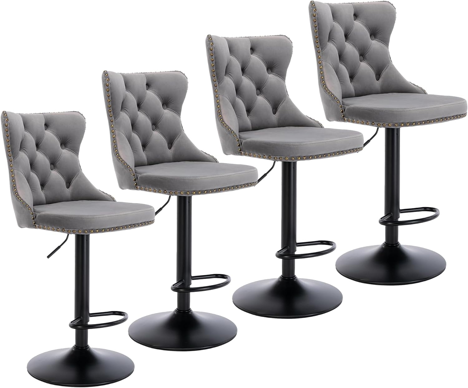ONKER Swivel Bar Stools Set of 4,Adjustable Barstools with Back Velvet ...