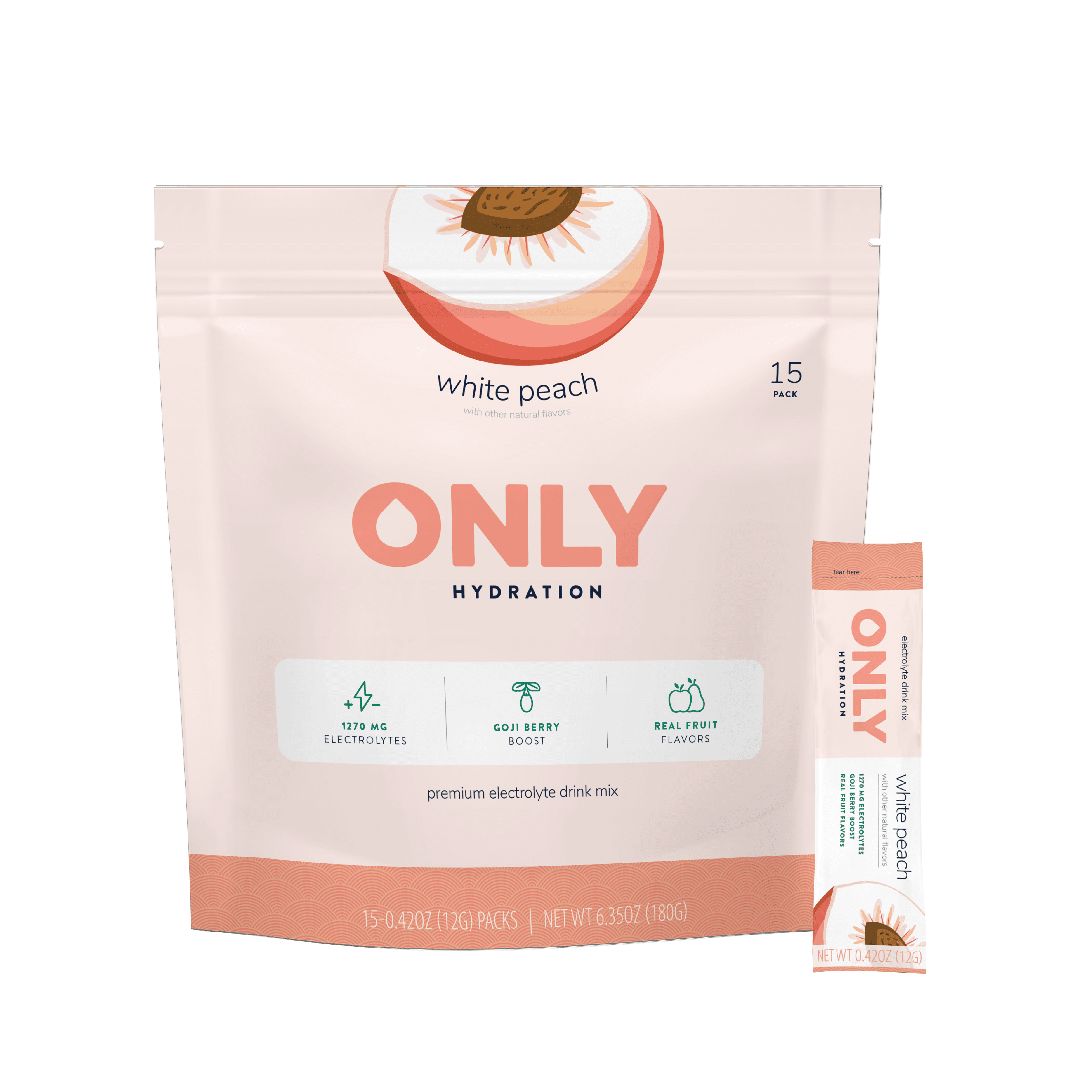 ONLY Hydration White Peach Premium Electrolyte Powder Drink Mix Packet ...