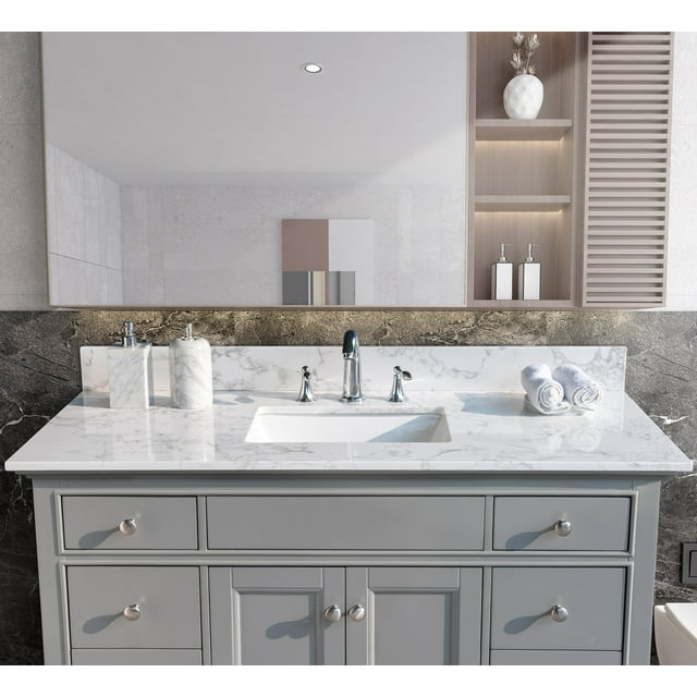 ONLY VANITY TOP Montary Bathroom 31 inch Carrara White Engineered Stone ...