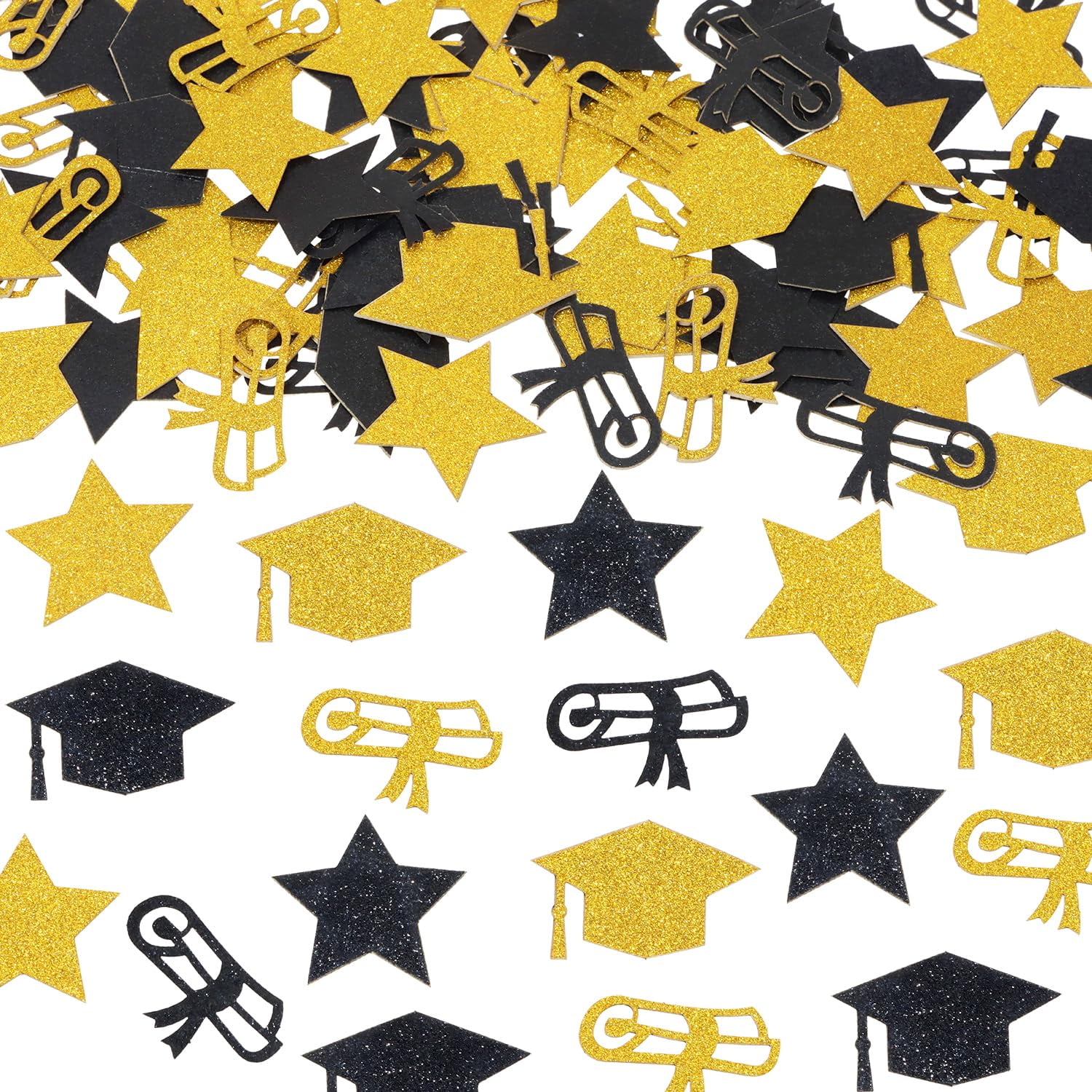 ONLYKXY 100pcs Gold & MMF7 Black Star Graduation Cap Diploma Confetti ...