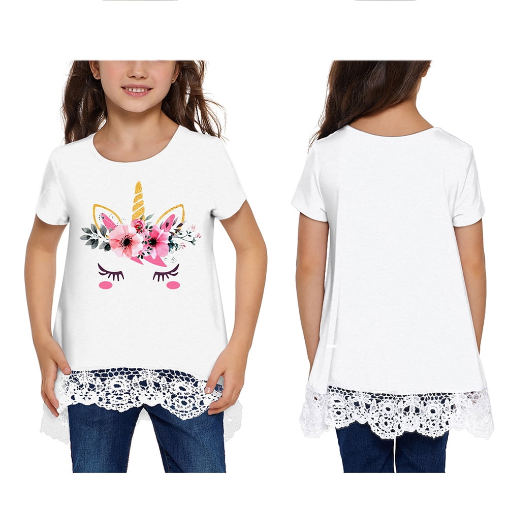 ONLYSHE Cute Flower T-Shirts for Girls, Casual Short Sleeve, Summer ...