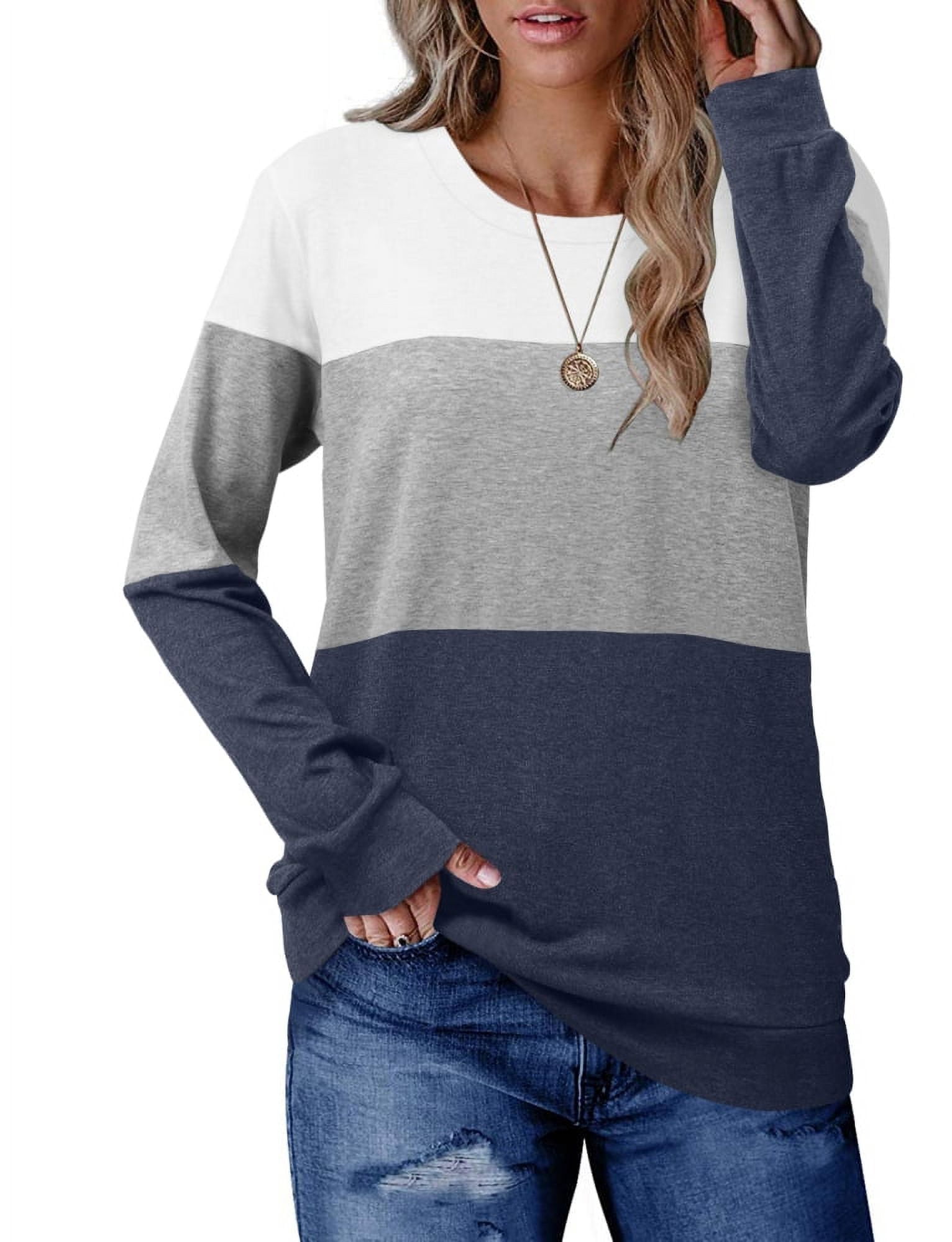 ONLYSHE Casual Basic Crewneck Sweatshirts For Womens Long Sleeve Color Block Pullover T shirts ...