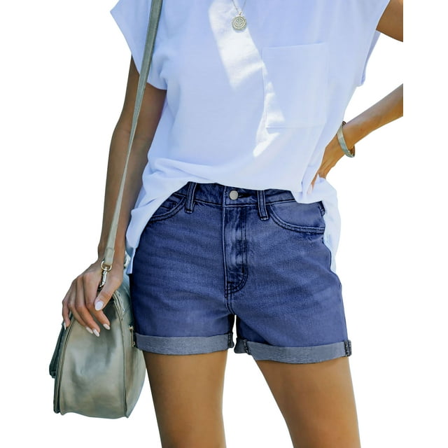 ONLYSHE Denim Shorts for Women Mid Rise Ripped Jean Shorts Stretchy ...