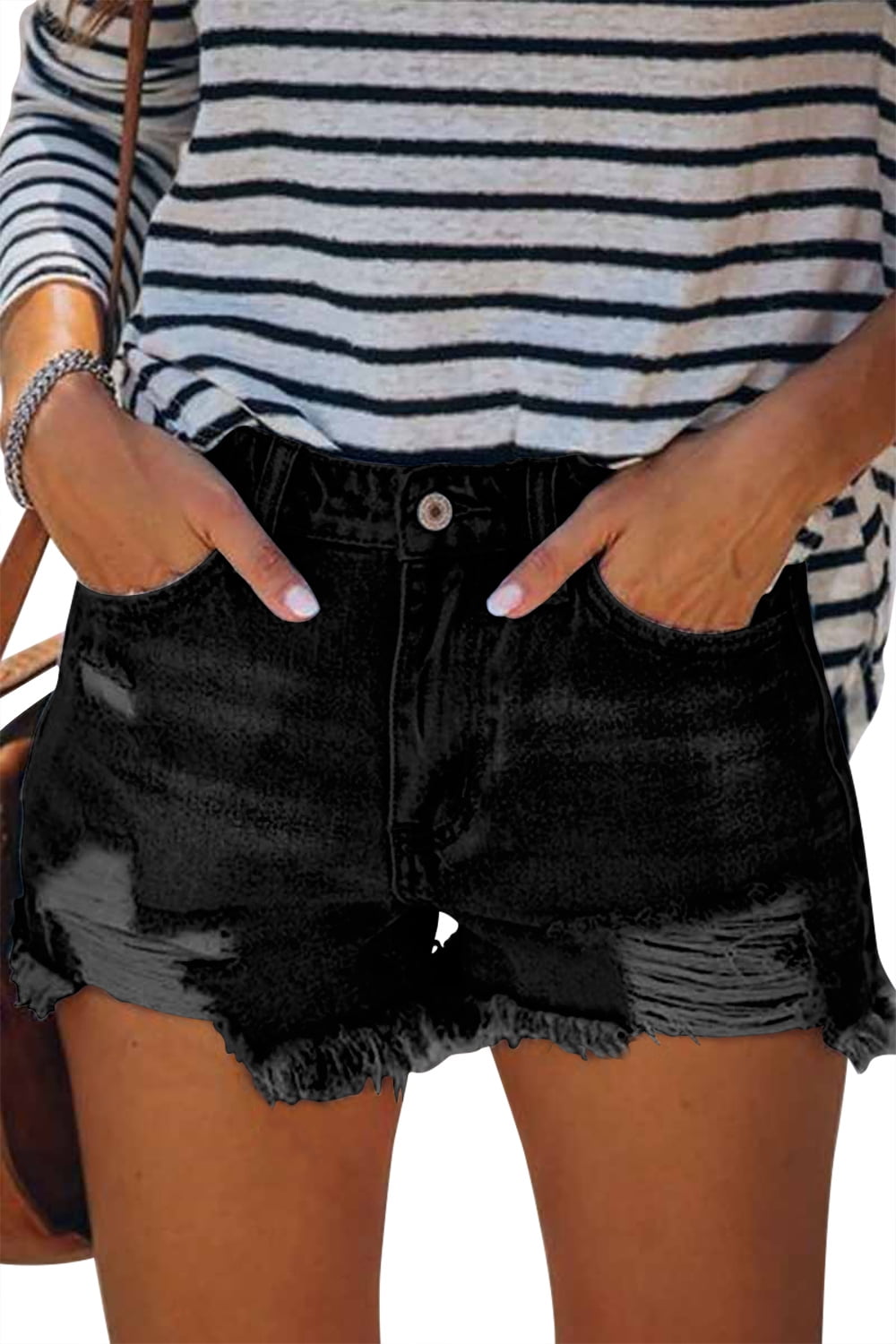 Onlyshe Fashion Women Ripped Jeans Shorts High Waist Stretchy Frayed