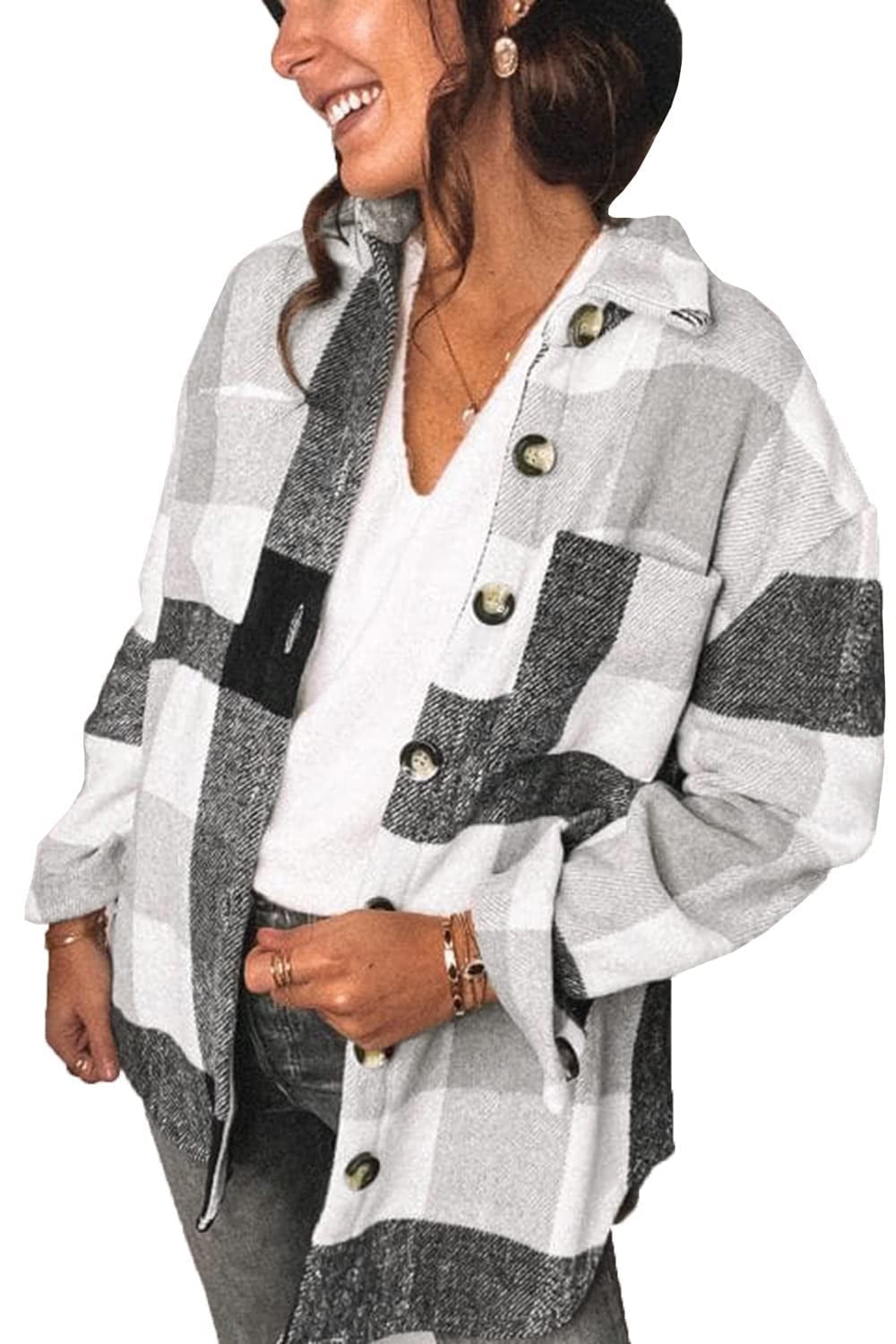 ONLYSHE Petite Women's Lightweight Corduroy Plaid Flannel Button Down ...