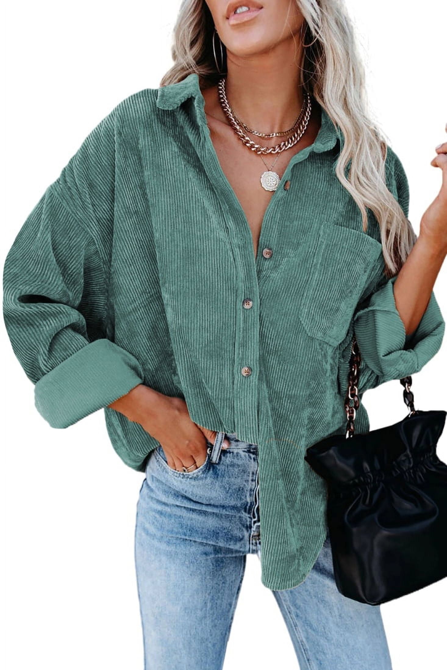 ONLYSHE Flannel Shirts for Women Plain Jackets Long Sleeve Shackets ...