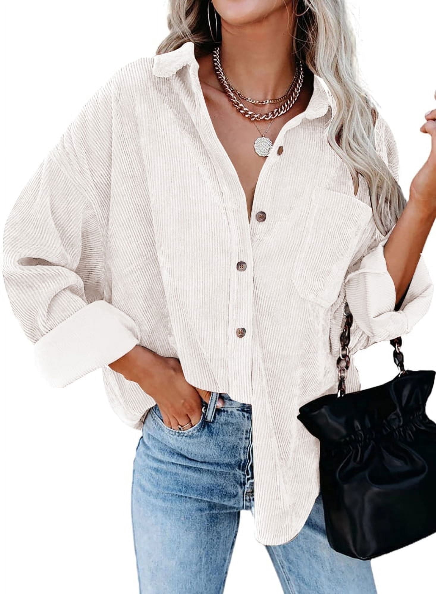 ONLYSHE Flannel Shirts for Women Plain Jackets Long Sleeve Shackets ...