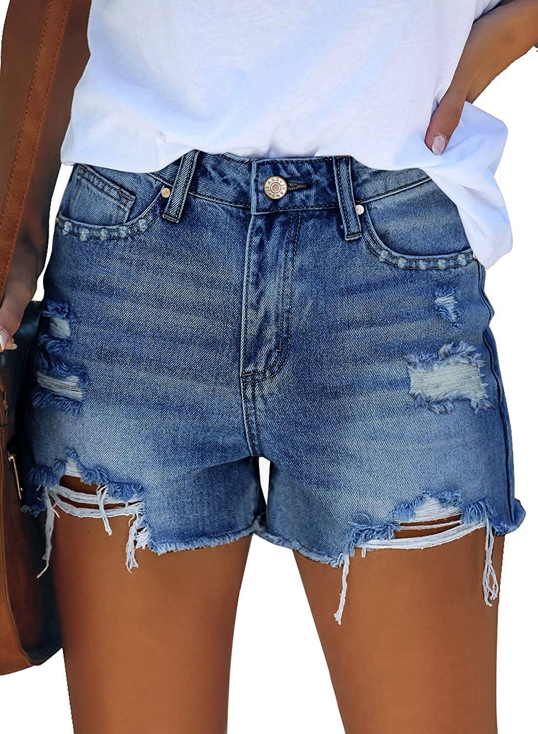 ONLYSHE Front 4 Zipper Jean Shorts Juniors Denim High Waisted Light ...