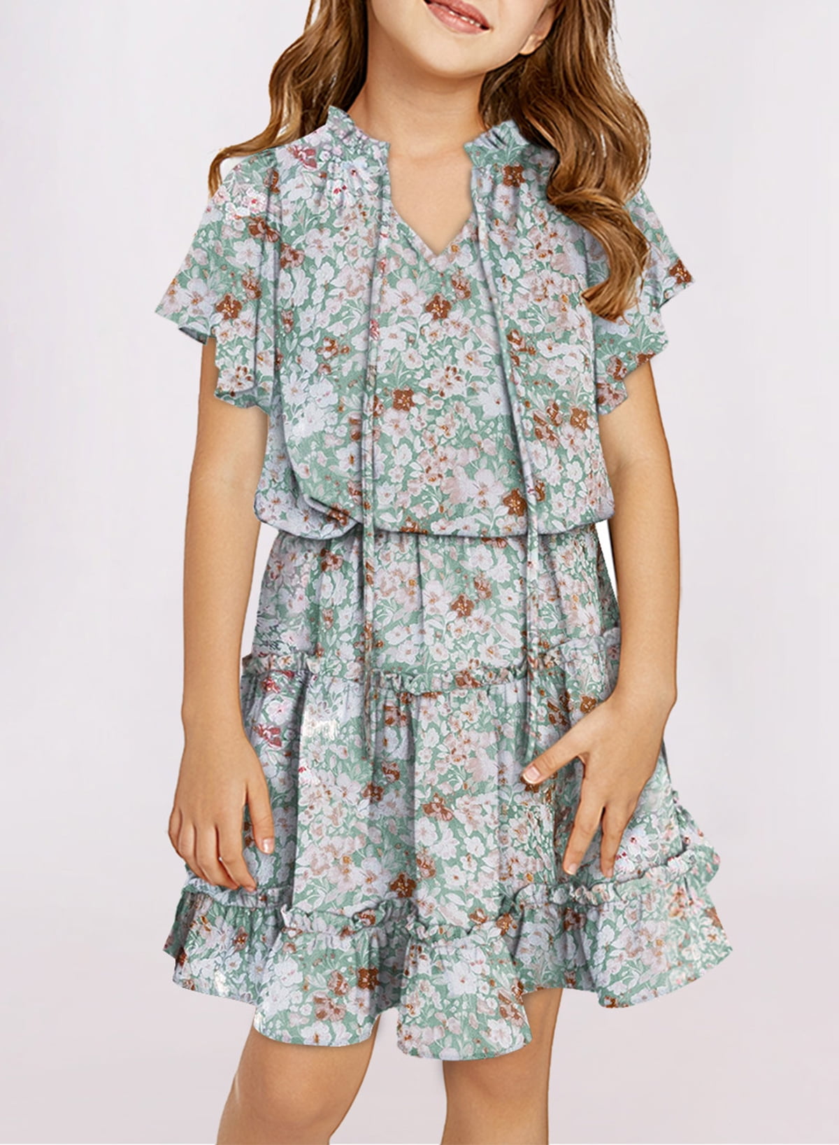 ONLYSHE Girls Floral Dresses Casual Soft Comfy Holiday Party Flowy ...