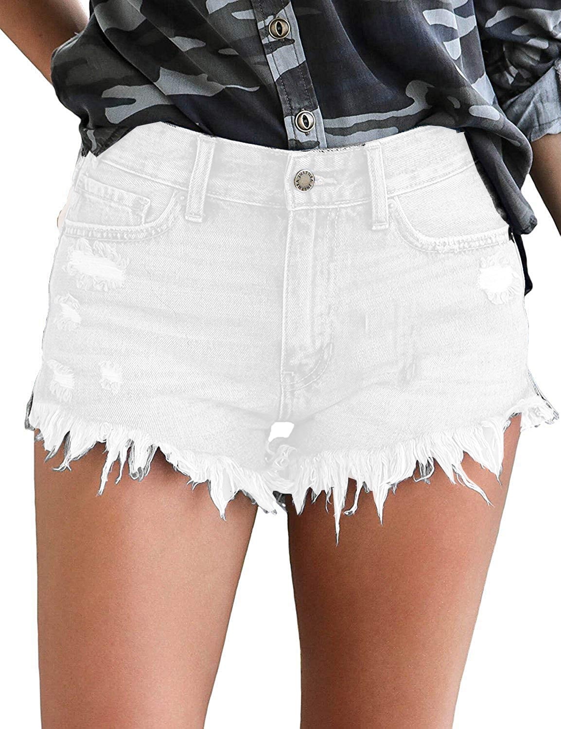 Onlyshe Jean High Waisted Shorts Stretchy Ladies Fray Casual Denim
