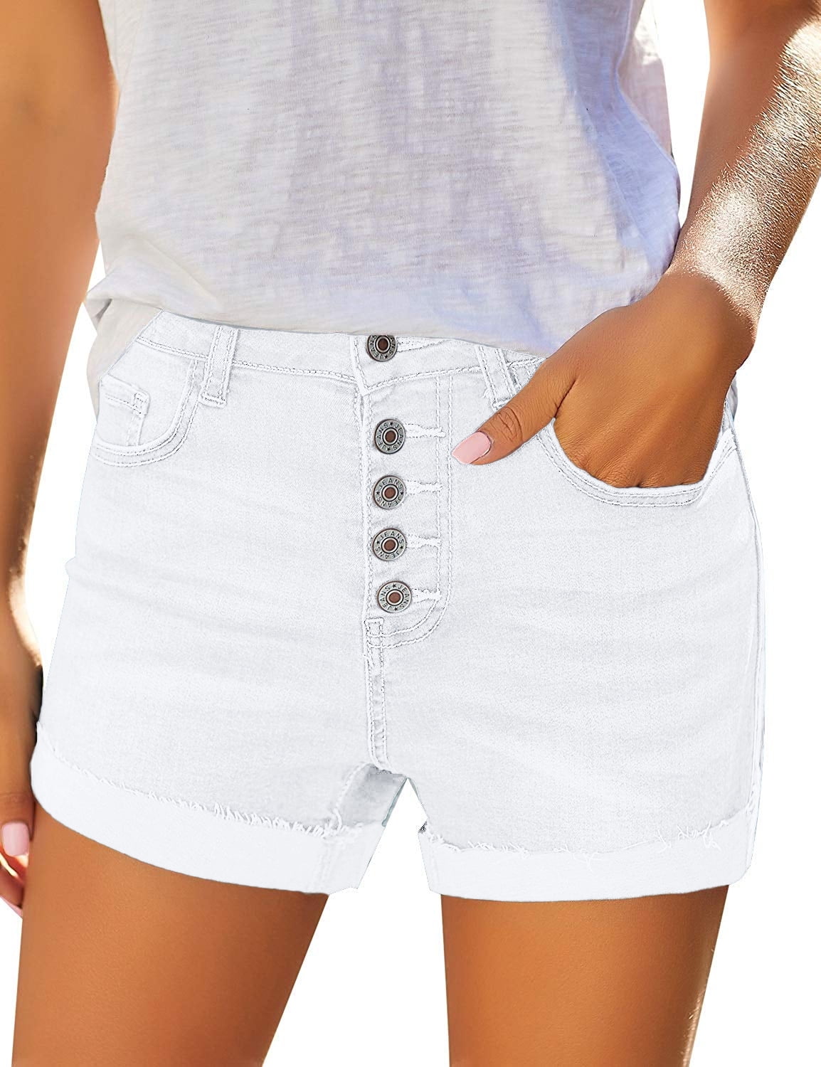 ONLYSHE Shorts with Pockets High Waisted Denim Shorts White for Women ...