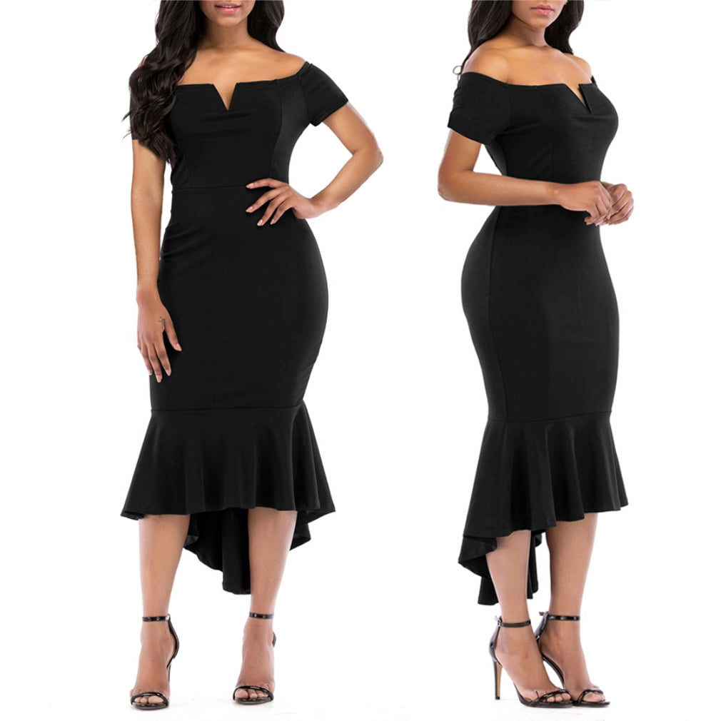 ONLYSHE V-neck Summer Dress for Women Fishtail Evening Midi Dresses for ...