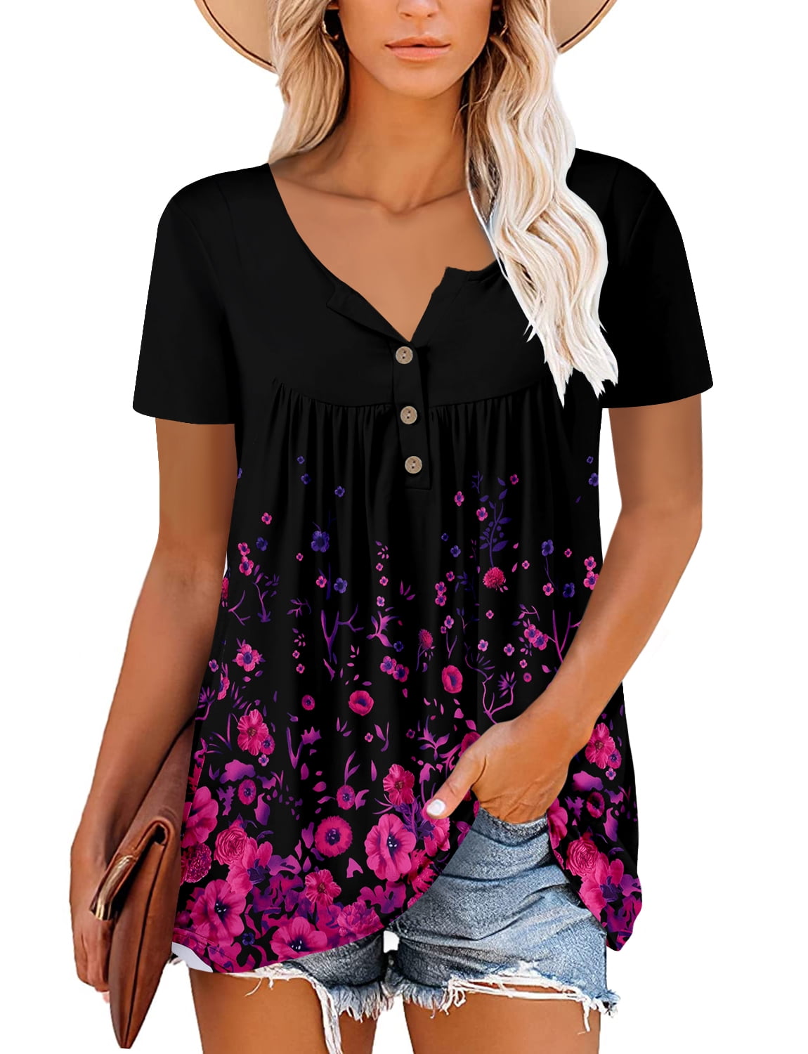 ONLYSHE Women Summer Casual T Shirts Short Sleeve Blouses Flowy Blouses ...
