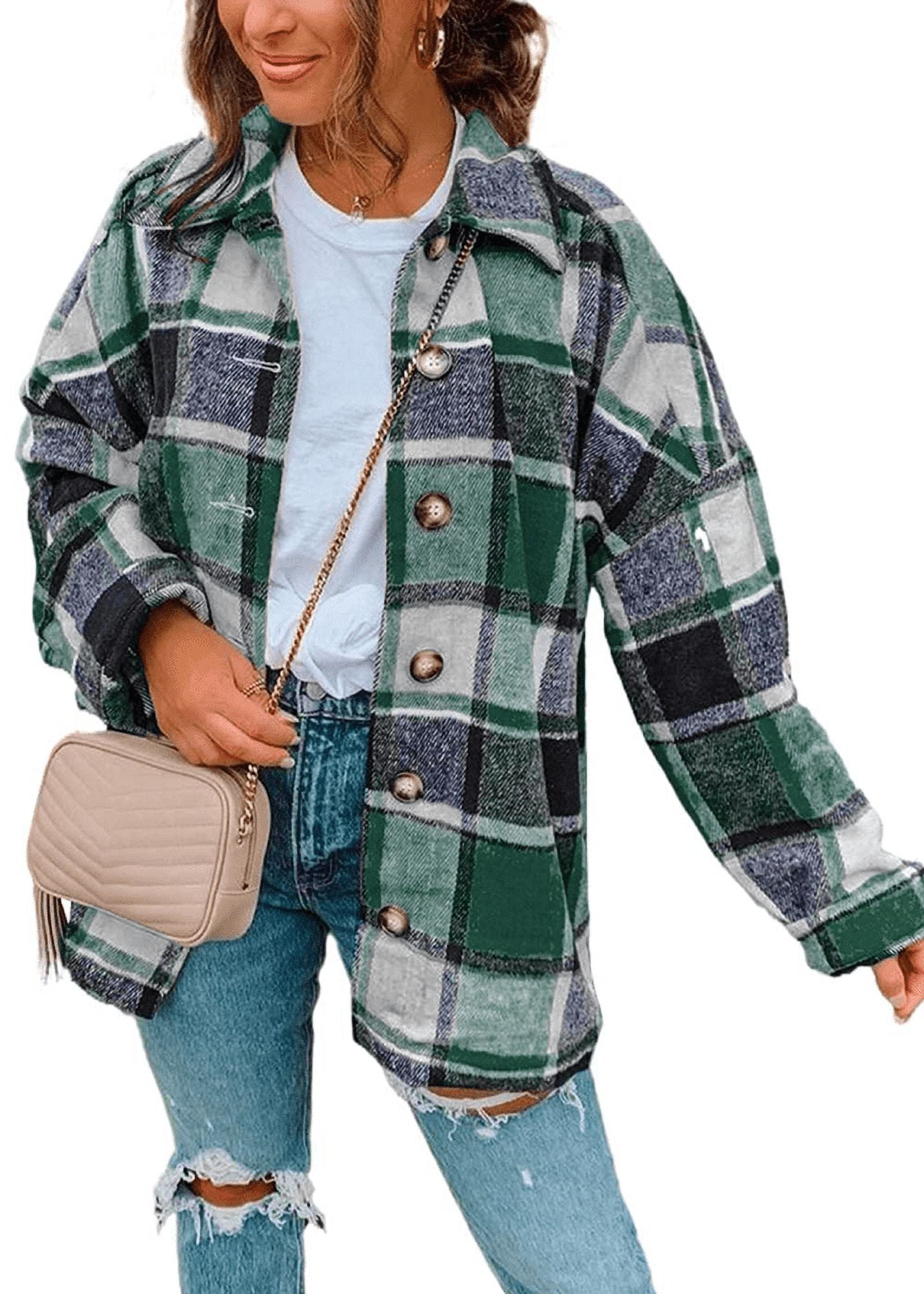 ONLYSHE Women's Classic Plaid Button Down Shacket Jacket Long Sleeve ...