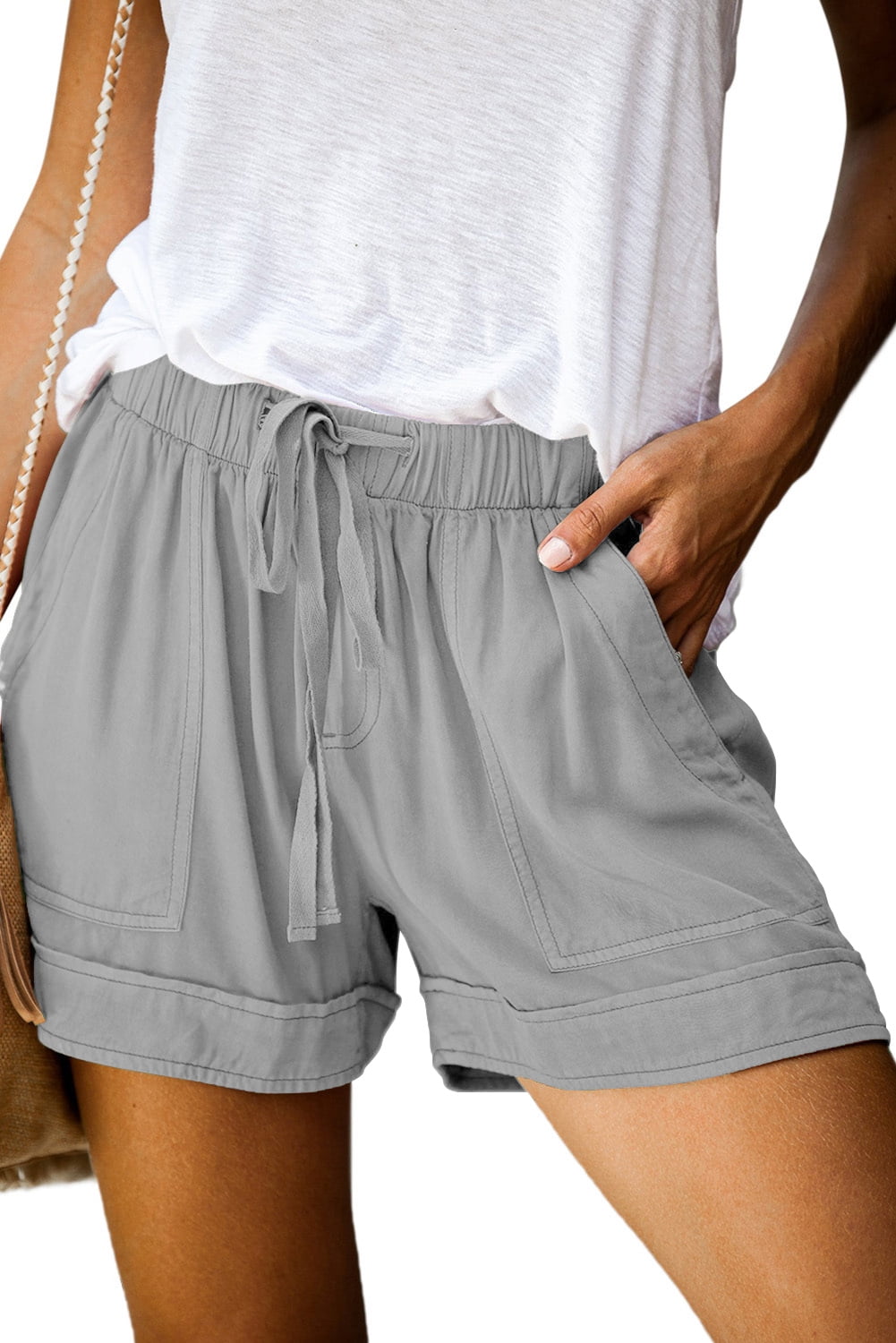 ONLYSHE Women's Drawstring Shorts Summer Comfy Cotton Pocketed Shorts ...