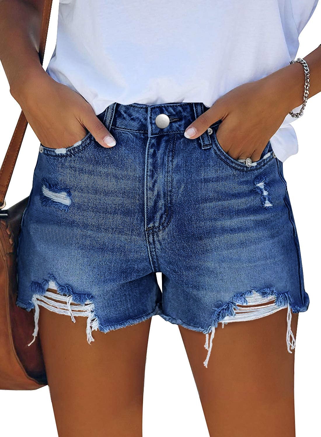 ONLYSHE Summer Women's Mid Rise Ripped Denim Shorts, Frayed Distressed ...