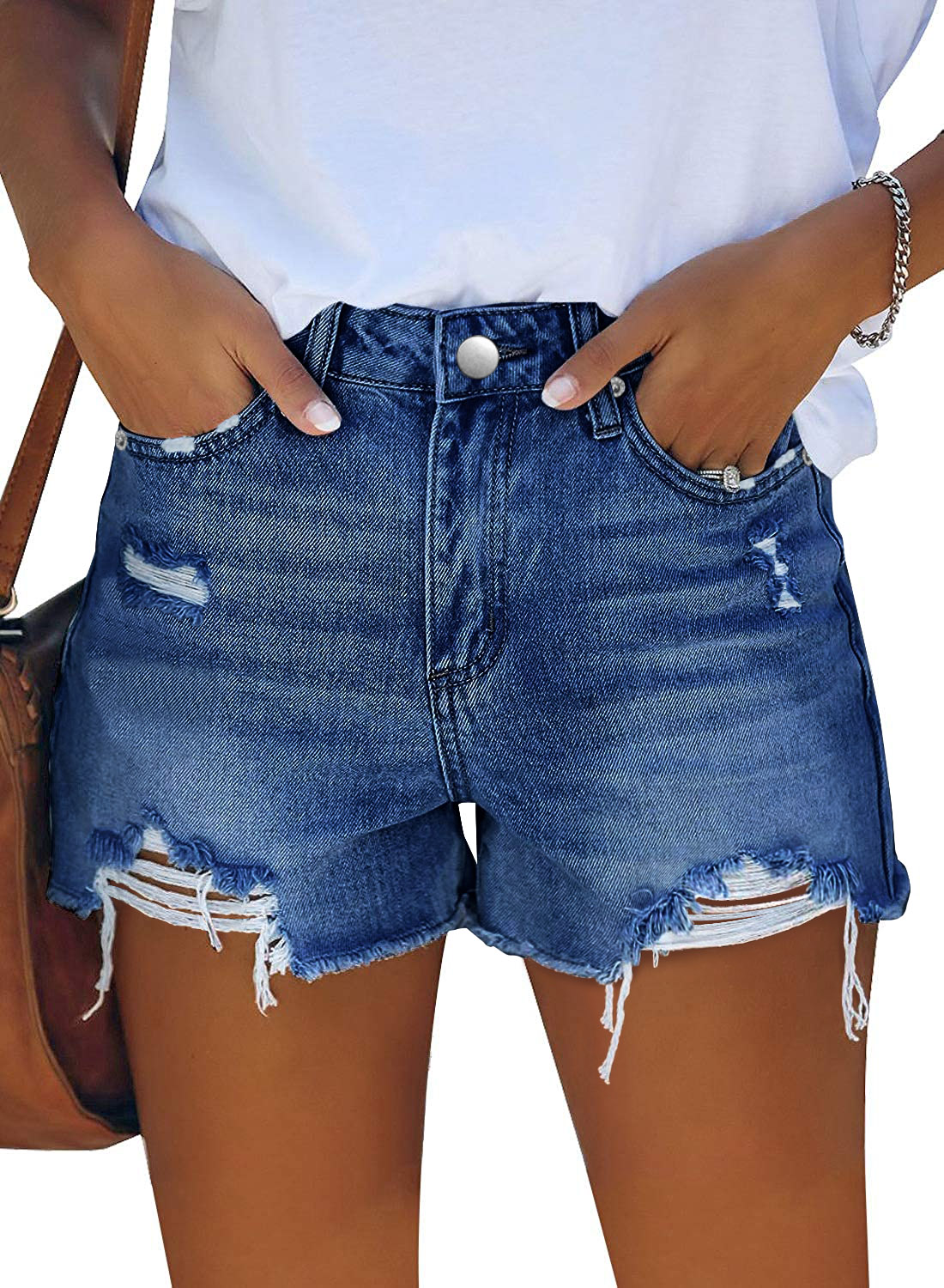 Cut Off Denim Shorts for Women Frayed Distressed Jean Short Cute Mid ...