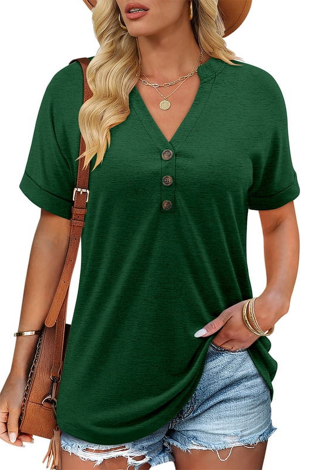ONLYSHE Womens Summer Trendy Casual Blouse Tops Basic Tee Shirts Short ...