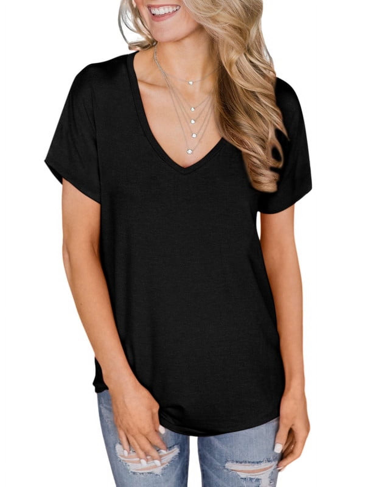 ONLYSHE Womens Summer V Neck T Shirts Short Sleeve Loose Fit Basic Tunic Tops Blouse - Walmart.com