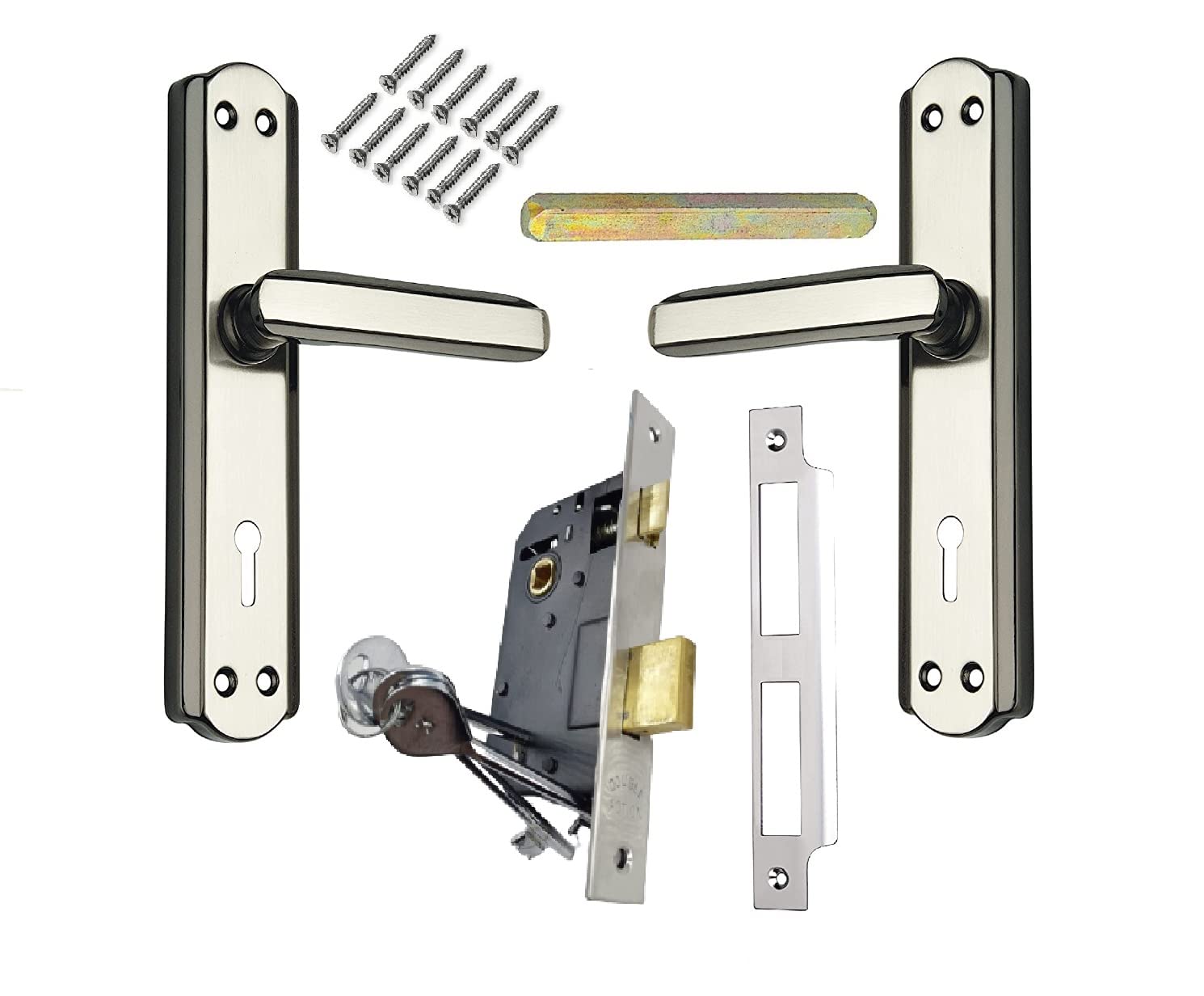 ONMAX Steel 7 inches Mortice Door Handle Lock Set KY Black Silver ...