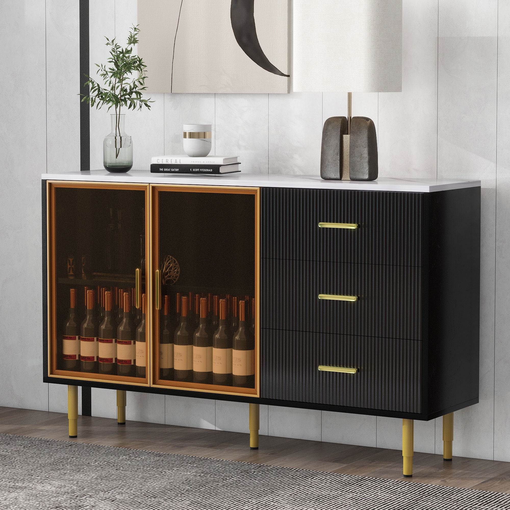 ONME Modern Sideboard MDF Buffet Cabinet Marble Sticker Tabletop and ...