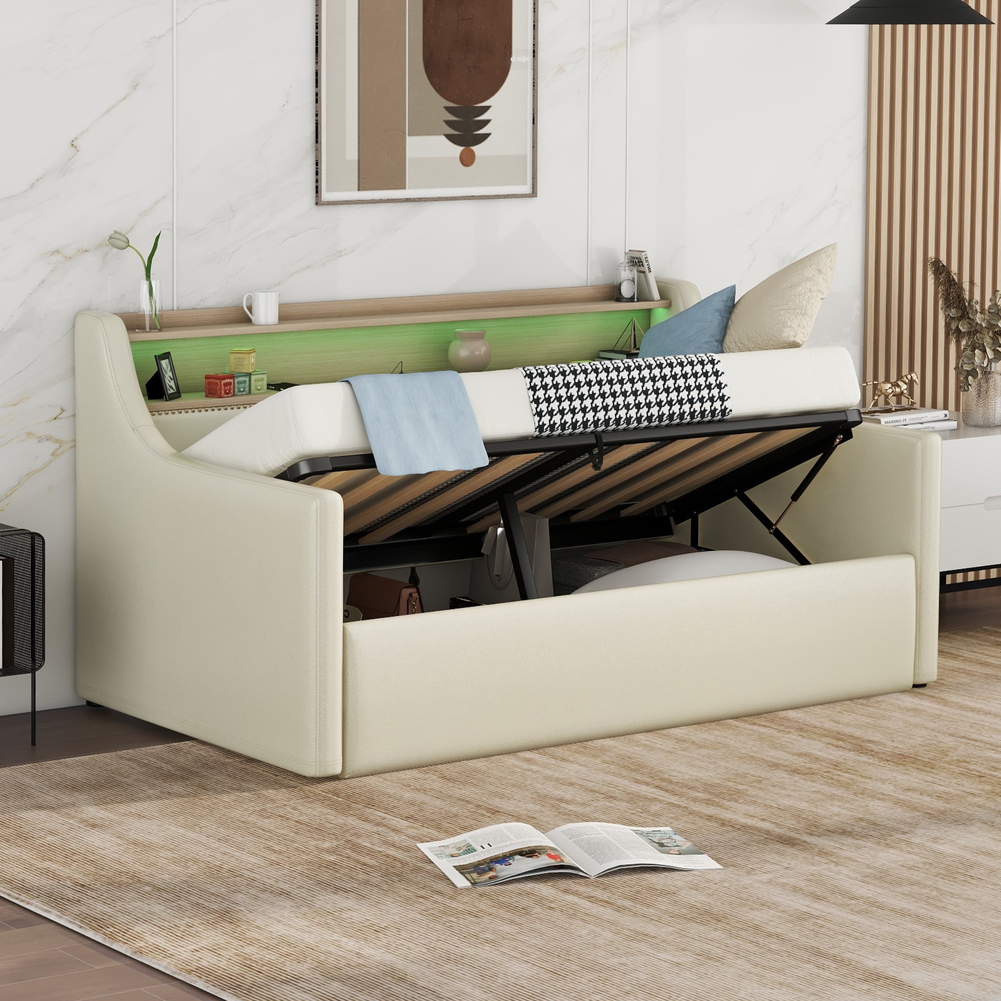 ONME Twin Size Daybed with Hydraulic Storage, Upholstered Daybed with ...