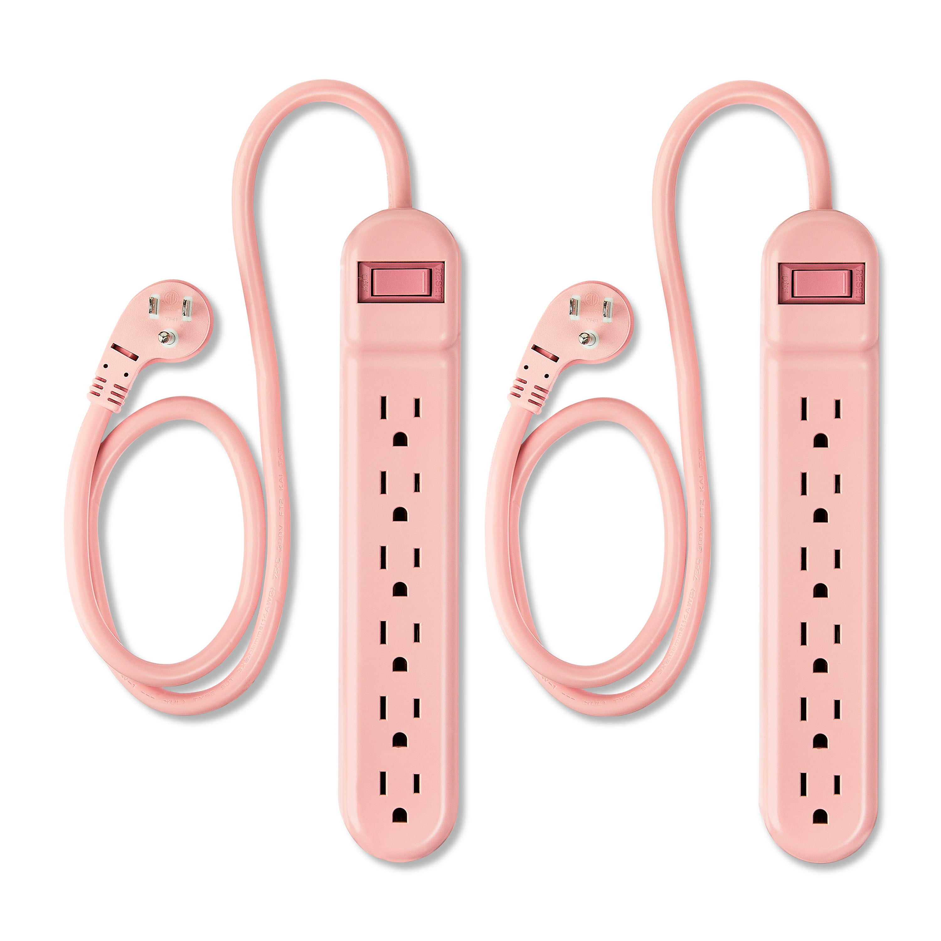 onn 6-Outlet Surge Protectors with 2.5' Power Cords, Pearl Blush, 2 ...