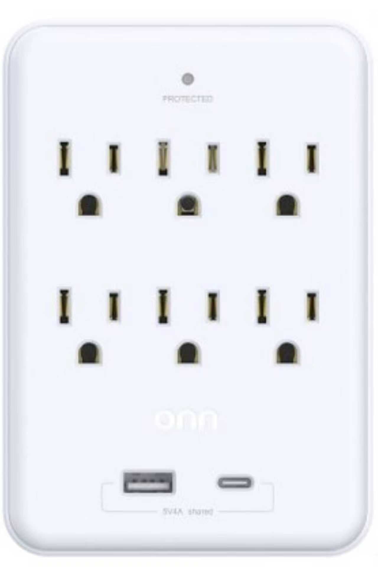 onn Surge Protector Wall Tap with 6 AC Outlets and USB and USB-C Ports ...