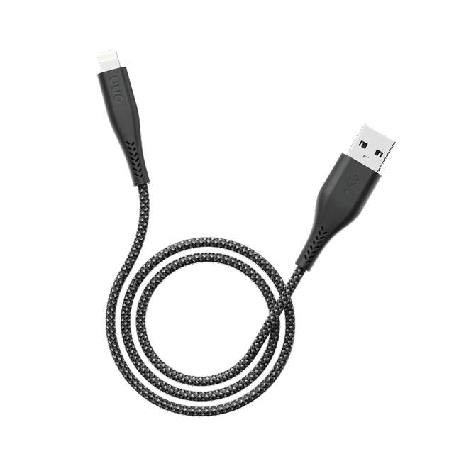 onn 3ft Lightning to USB-A braided charging cable, MFI certified, Black ...