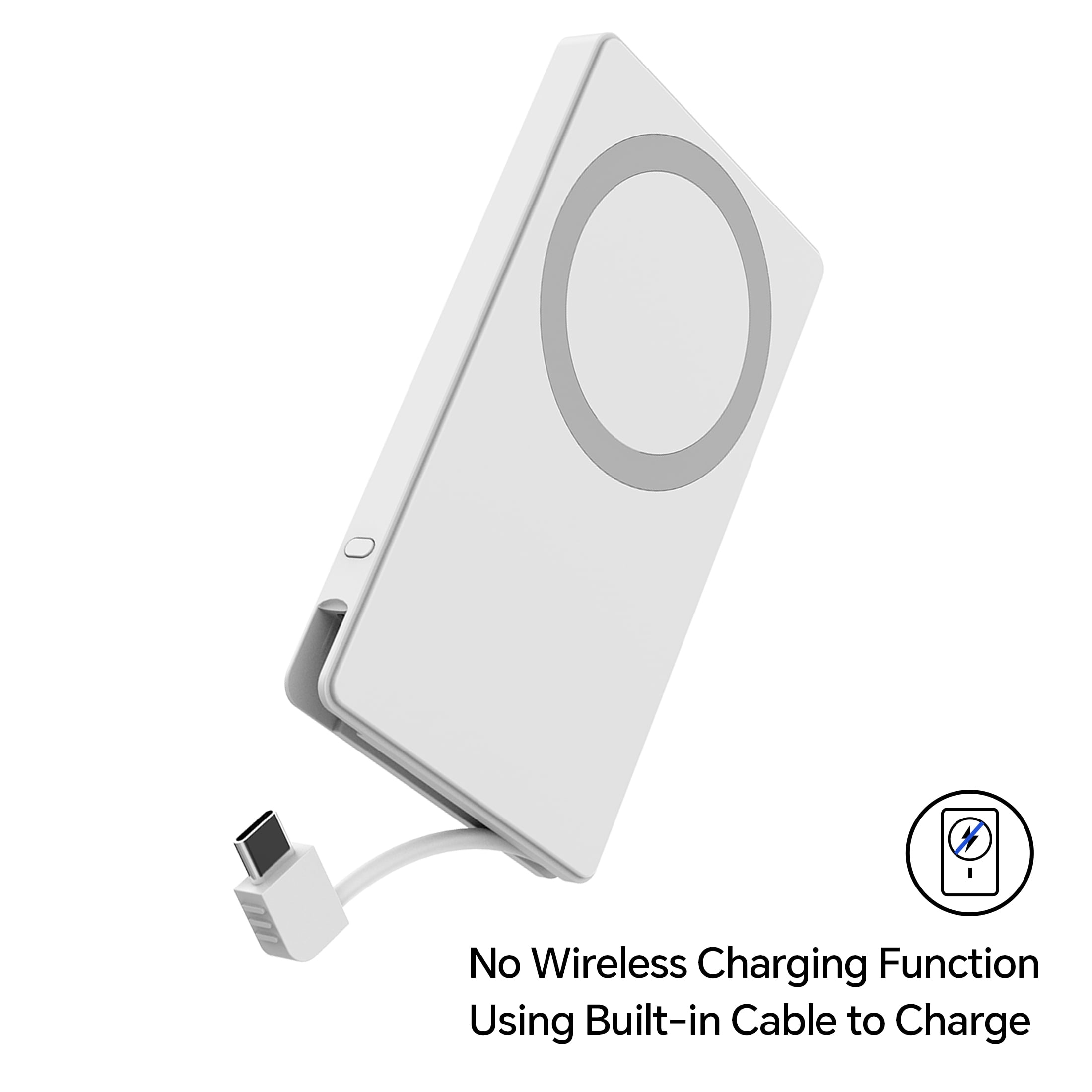 onn 5,000 mAh Portable Power Bank with Built In USB-C Cable, Mag-Attach ...