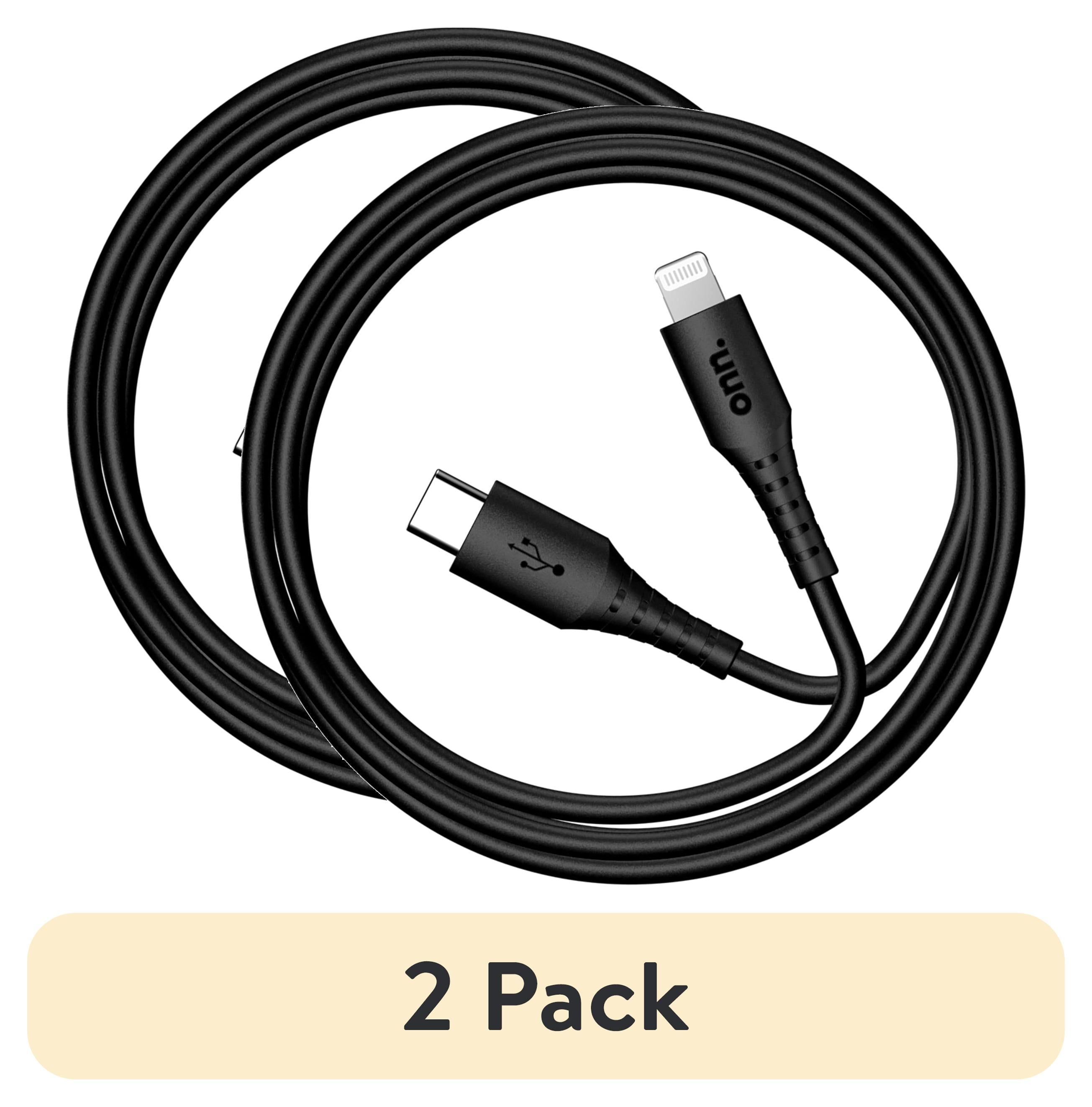 (2 pack) ONN. USB C to Lightning CABLE 6ft Black, 1 pack - Walmart.com