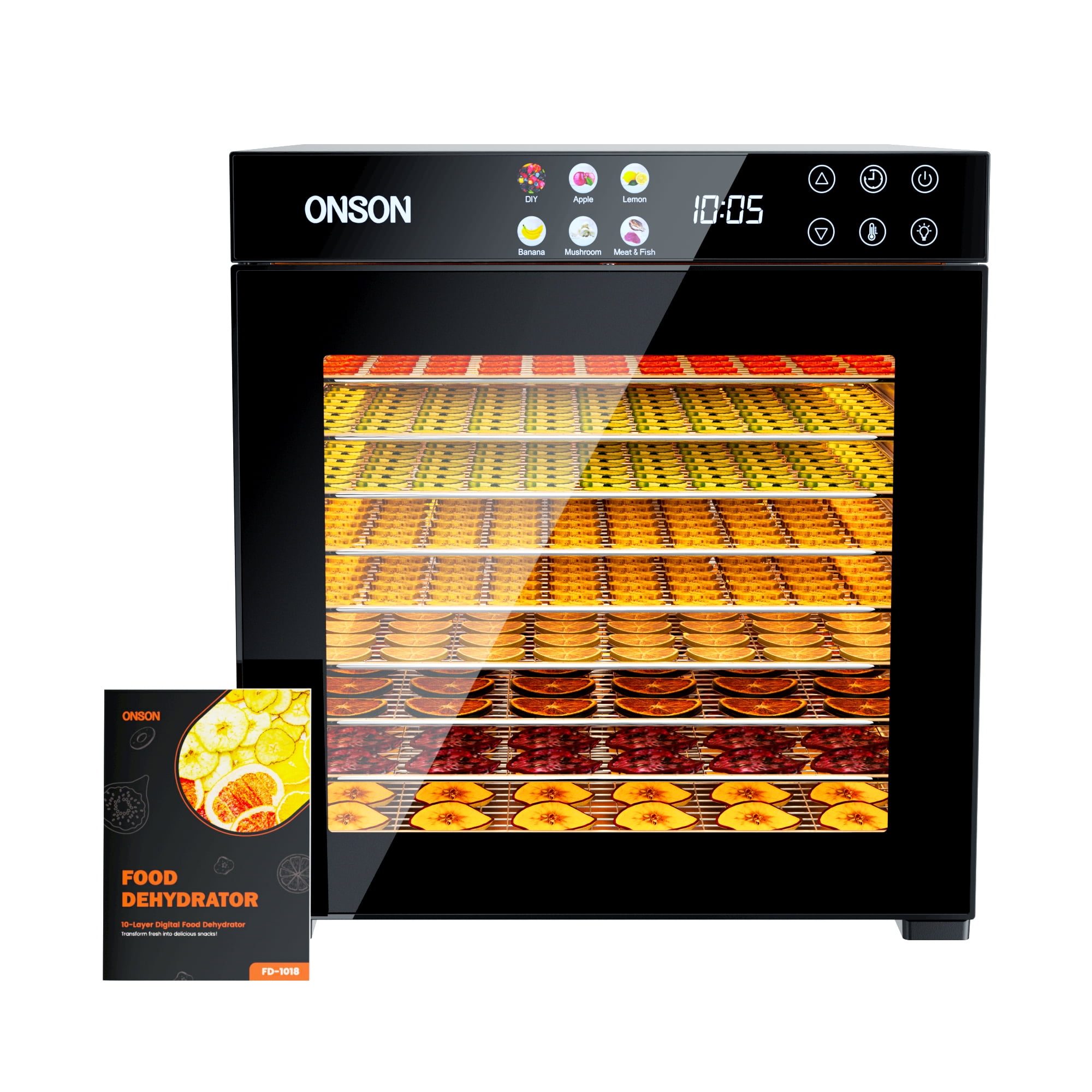 ONSON Food Dehydrator Machine, 10 Stainless Steel Trays, 1000W Power ...