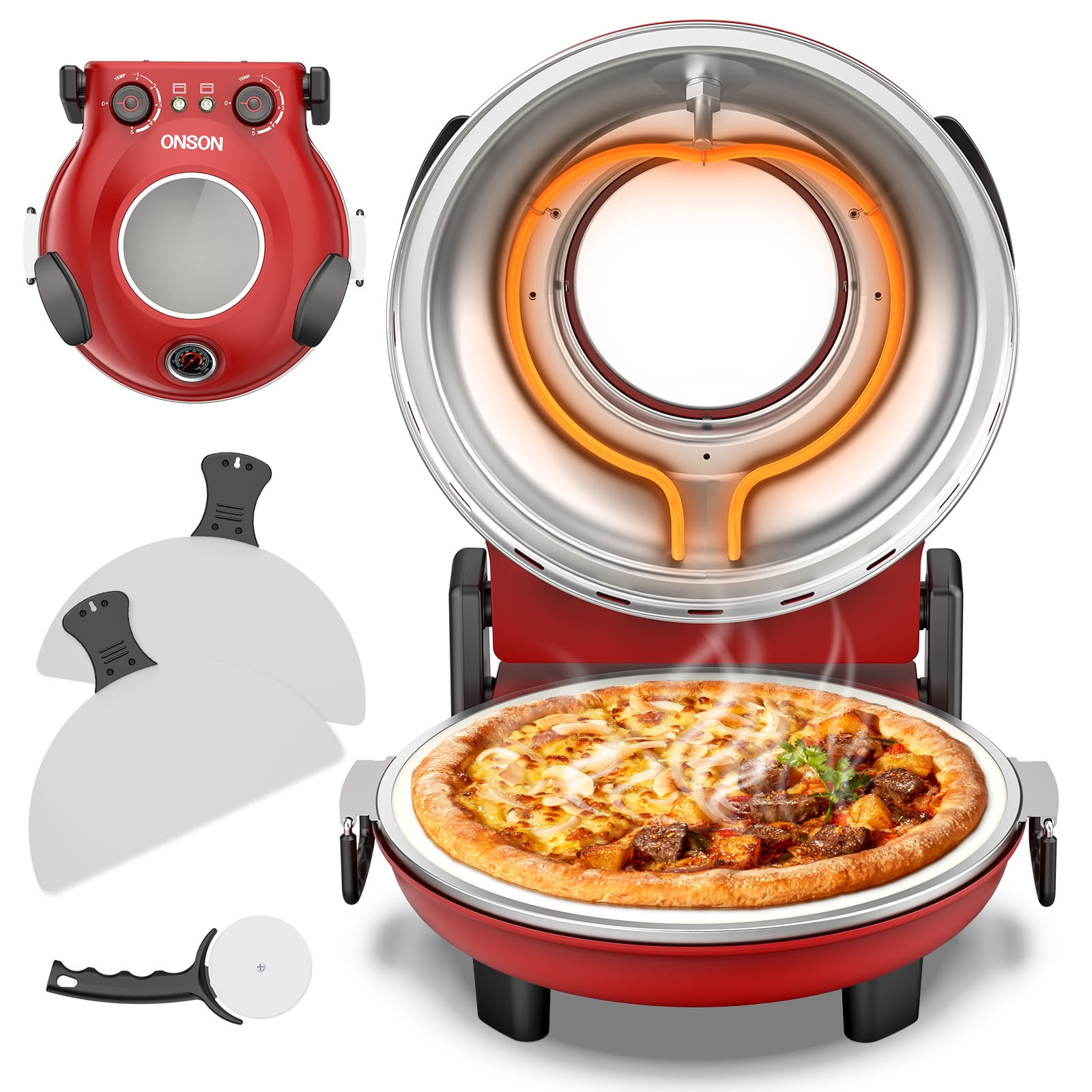 ONSON 12-Inch Pizza Maker with Ceramic Stone, Heats up to 800°F ...