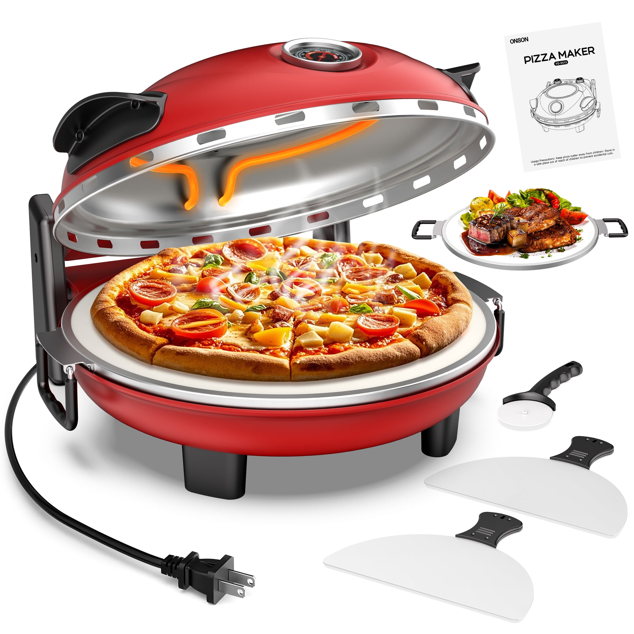 ONSON 12-Inch Pizza Maker with Ceramic Stone, Heats up to 800°F ...
