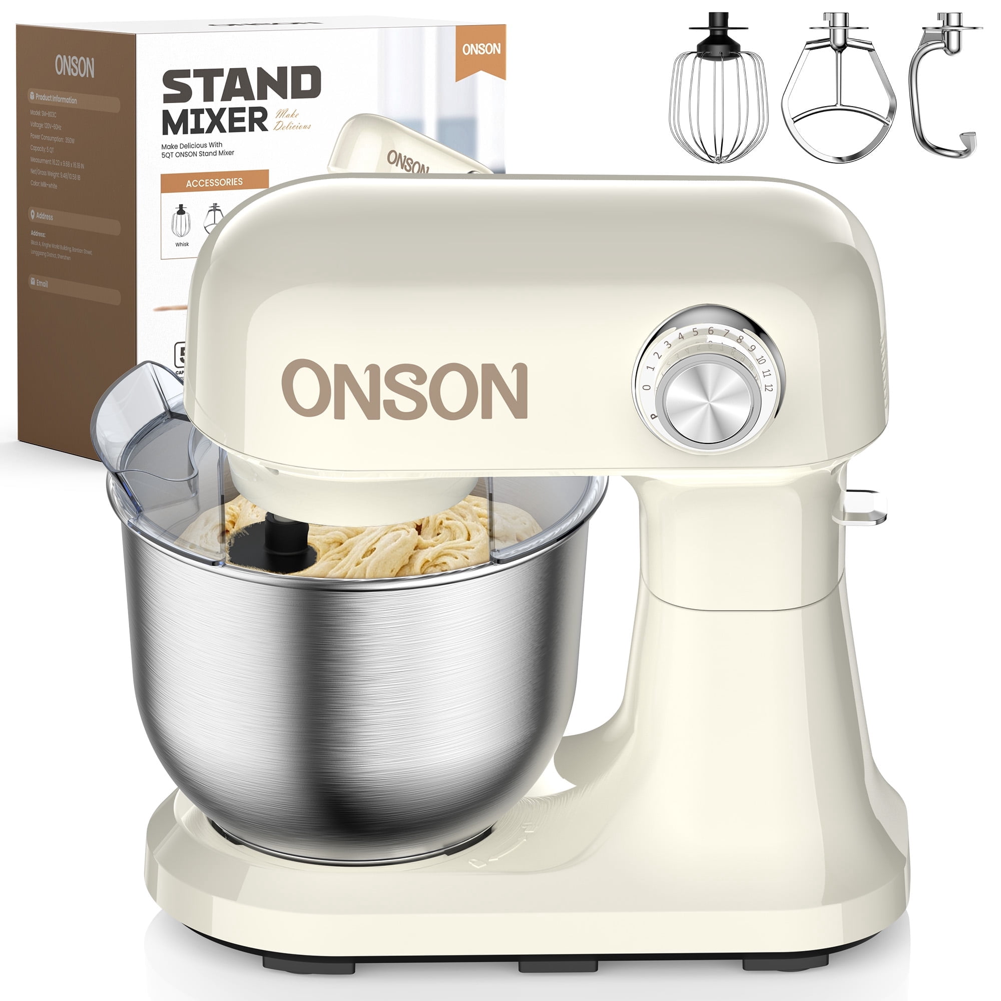 ONSON Stand Mixer, 5 QT Electric Mixer, 350W Copper Motor, 12 Speed ...