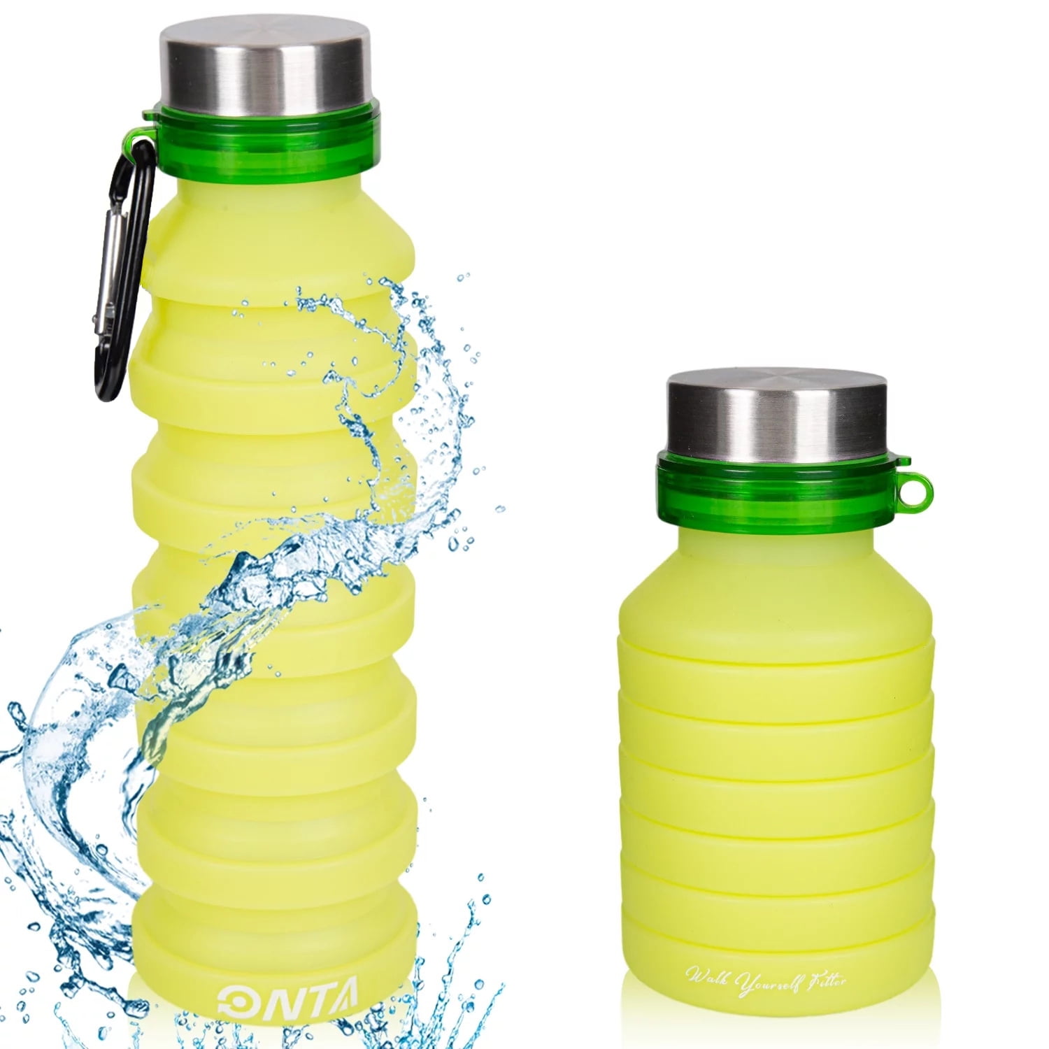ONTA Collapsible Water Bottle - 18oz Reusable BPA Free Silicone Foldable Water Bottles for Gym ...