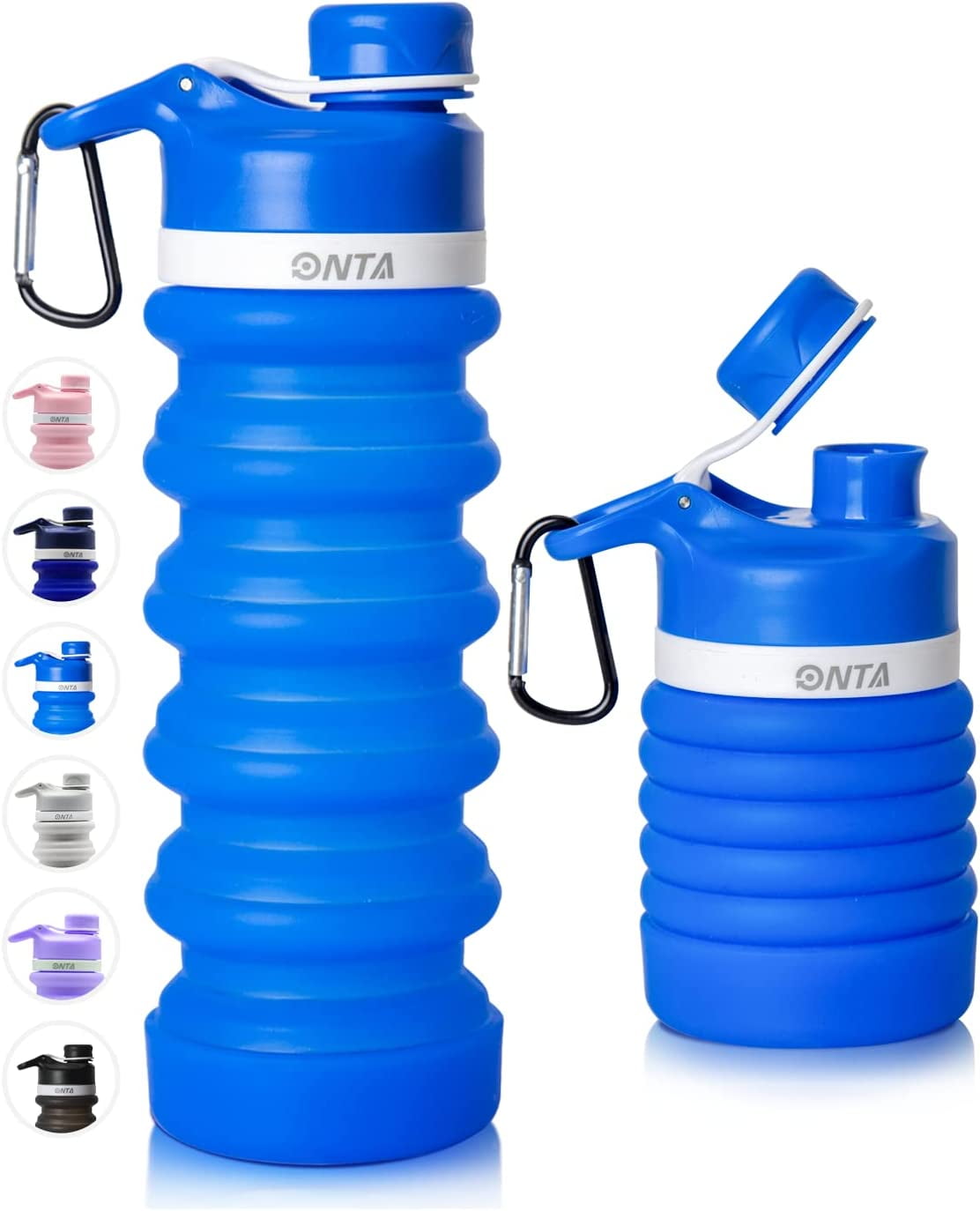 ONTA Reusable Sports Collapsible Water Bottle- BPA Free Silicone, Leak ...