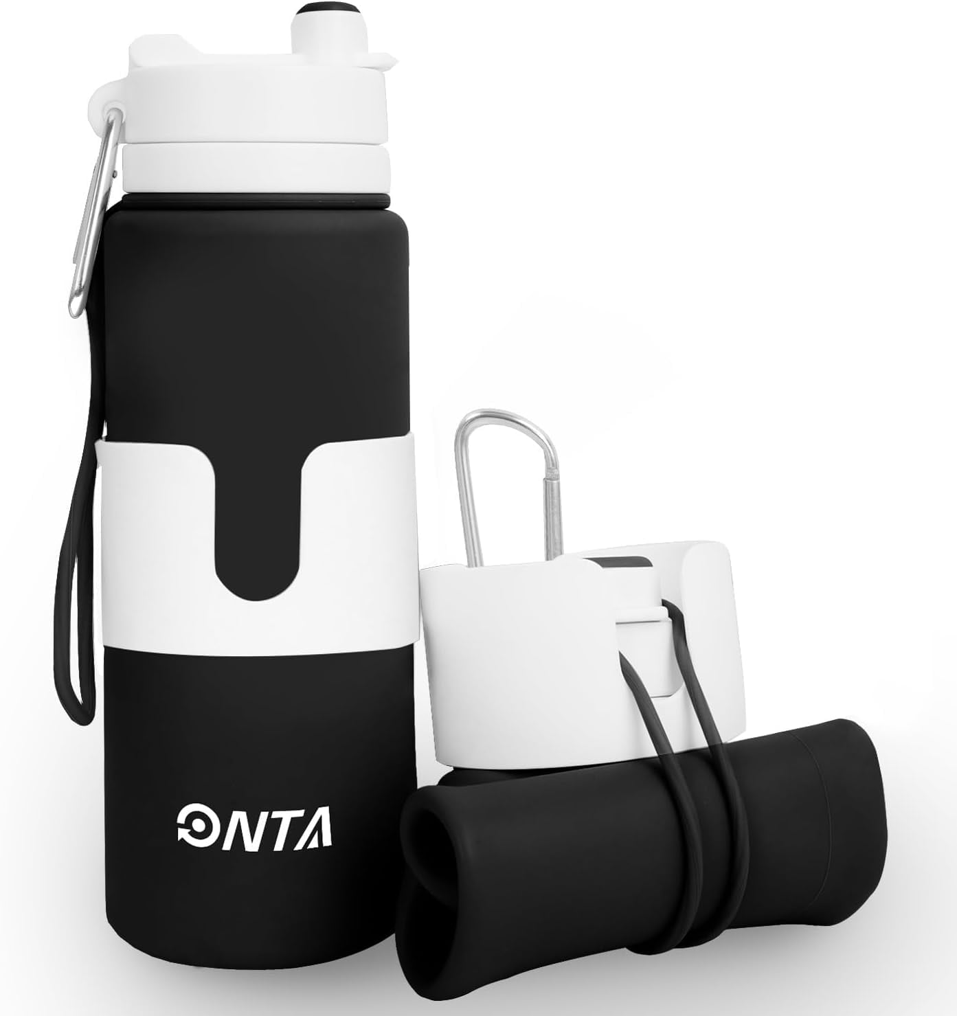 ONTA Collapsible Water Bottles 26oz, Silicone, Travel-Friendly, Black ...