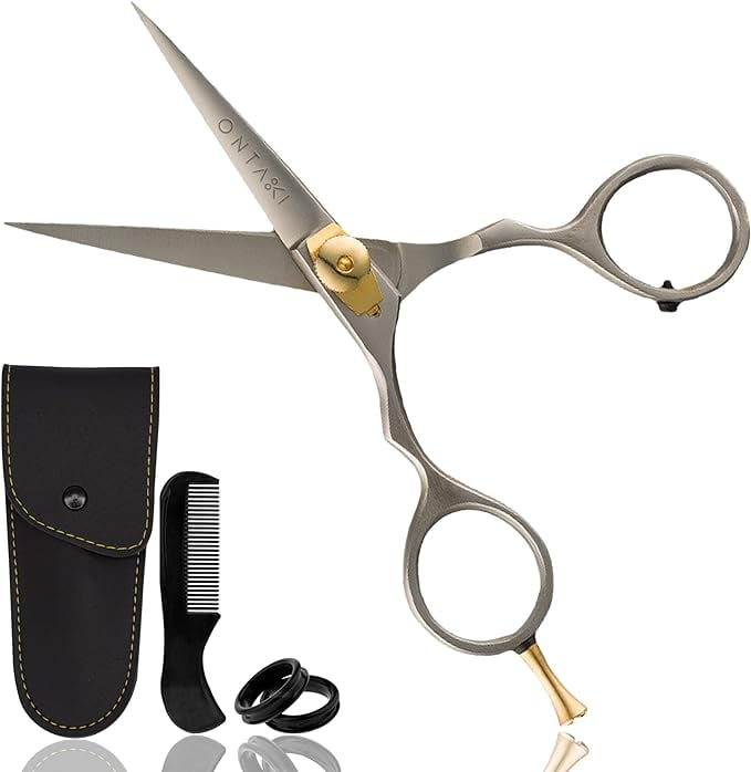 ONTAKI Premium Hand Forged Mustache Scissors 5.5" - Barber Salon Japanese Steel Scissors - Beard ...