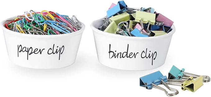ONTUBE Ceramic Paper Clip Holder and Binder Clip Holder Set (White ...