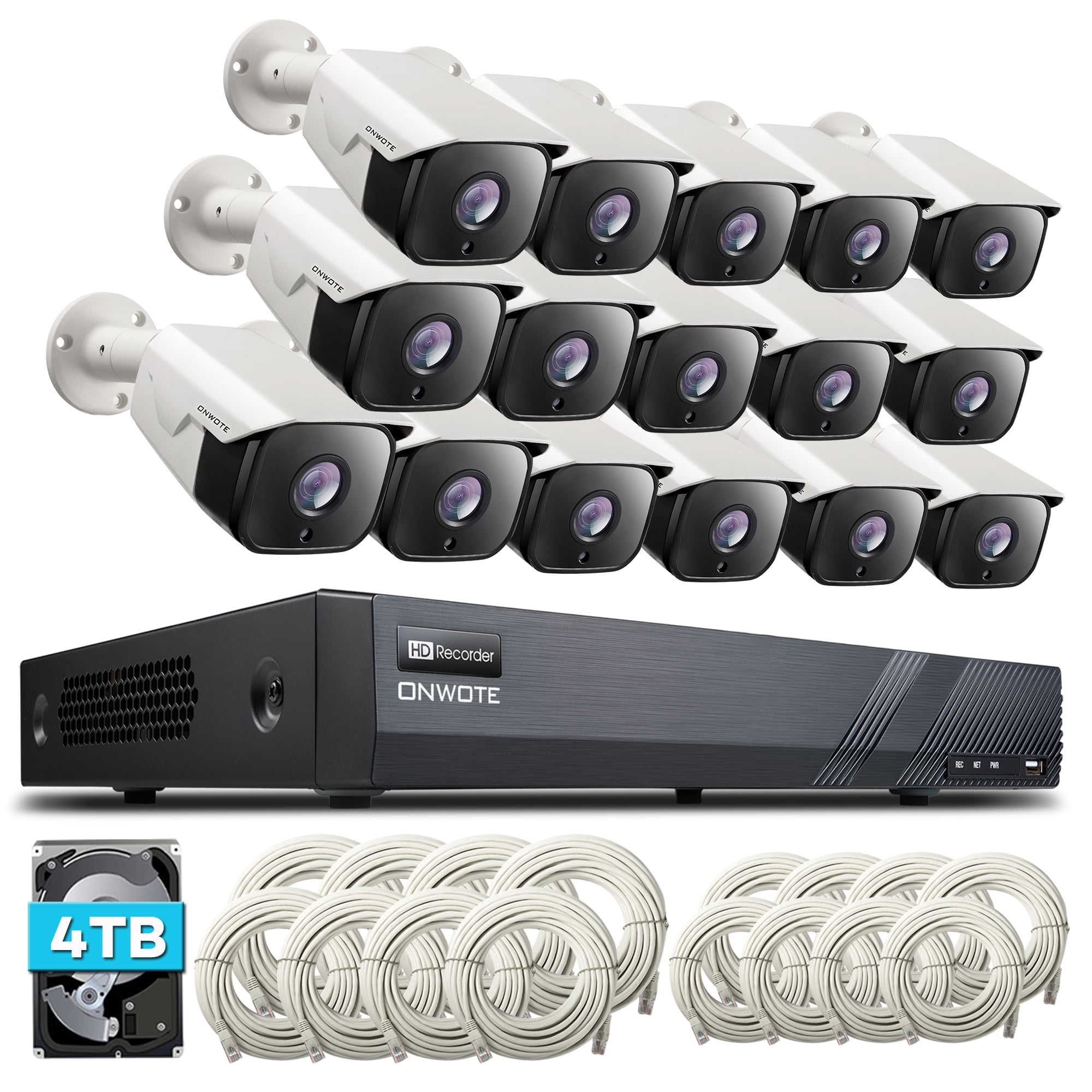 ONWOTE 16CH 5MP PoE DVR Surveillance System, 4TB HDD, Indoor/Outdoor IP ...