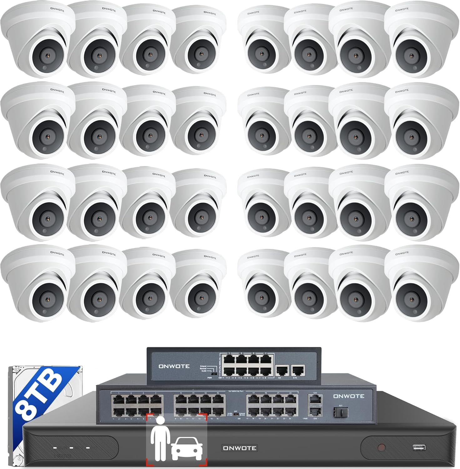 ONWOTE 32 Channel Security Camera System, 12MP 32CH NVR 8TB, 32 Ports ...